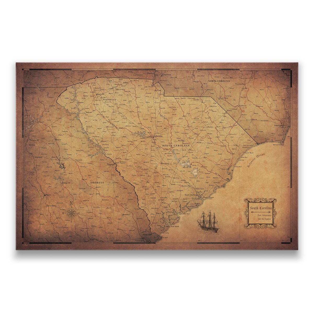 South Carolina Map Poster - Golden Aged - Conquest Maps LLC