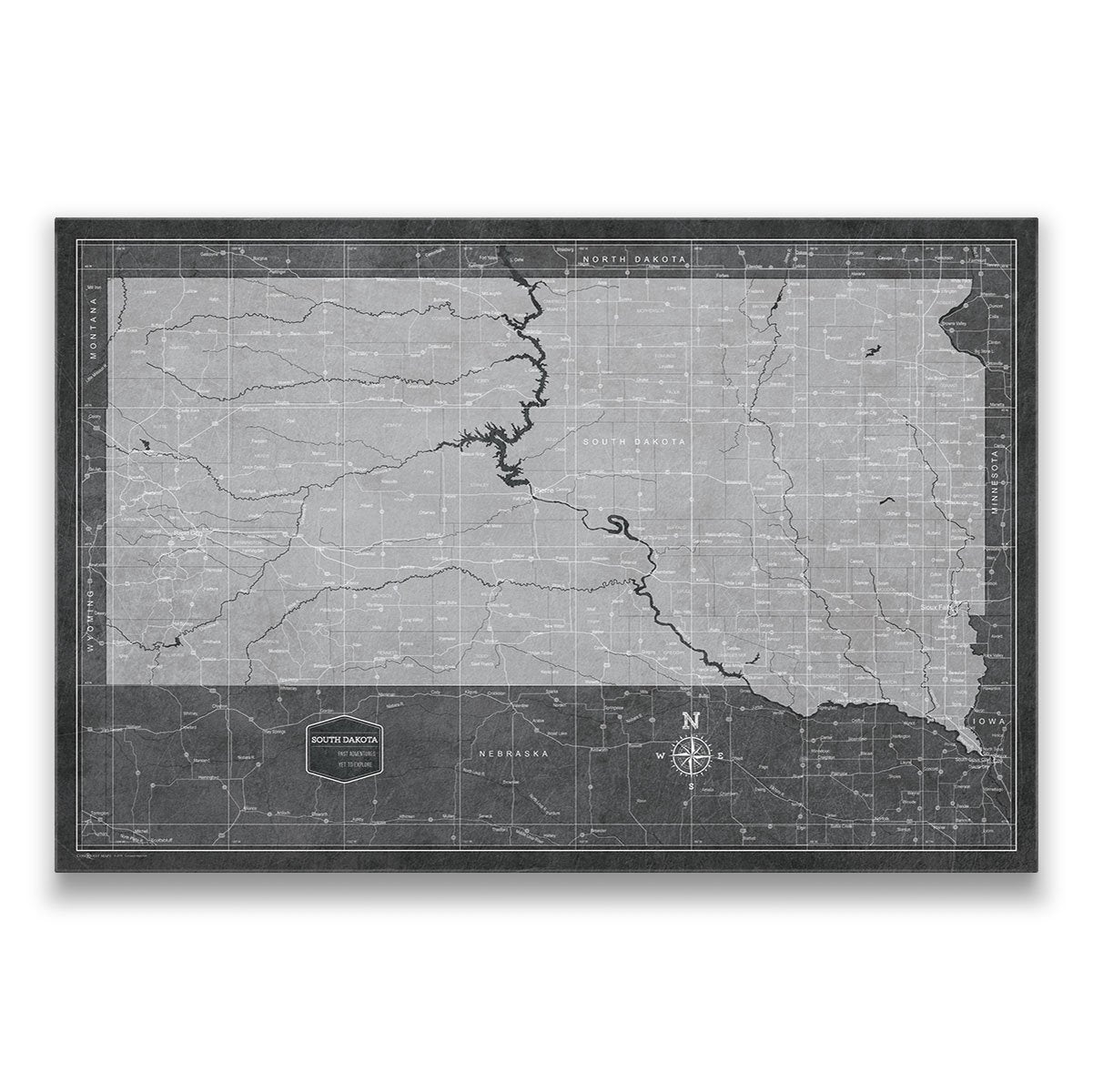 South Dakota Map Poster - Modern Slate - Conquest Maps LLC