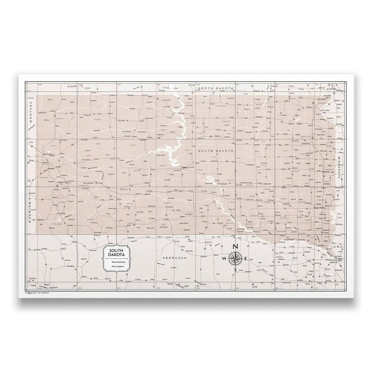 South Dakota Map Poster - Light Brown Color Splash - Conquest Maps LLC
