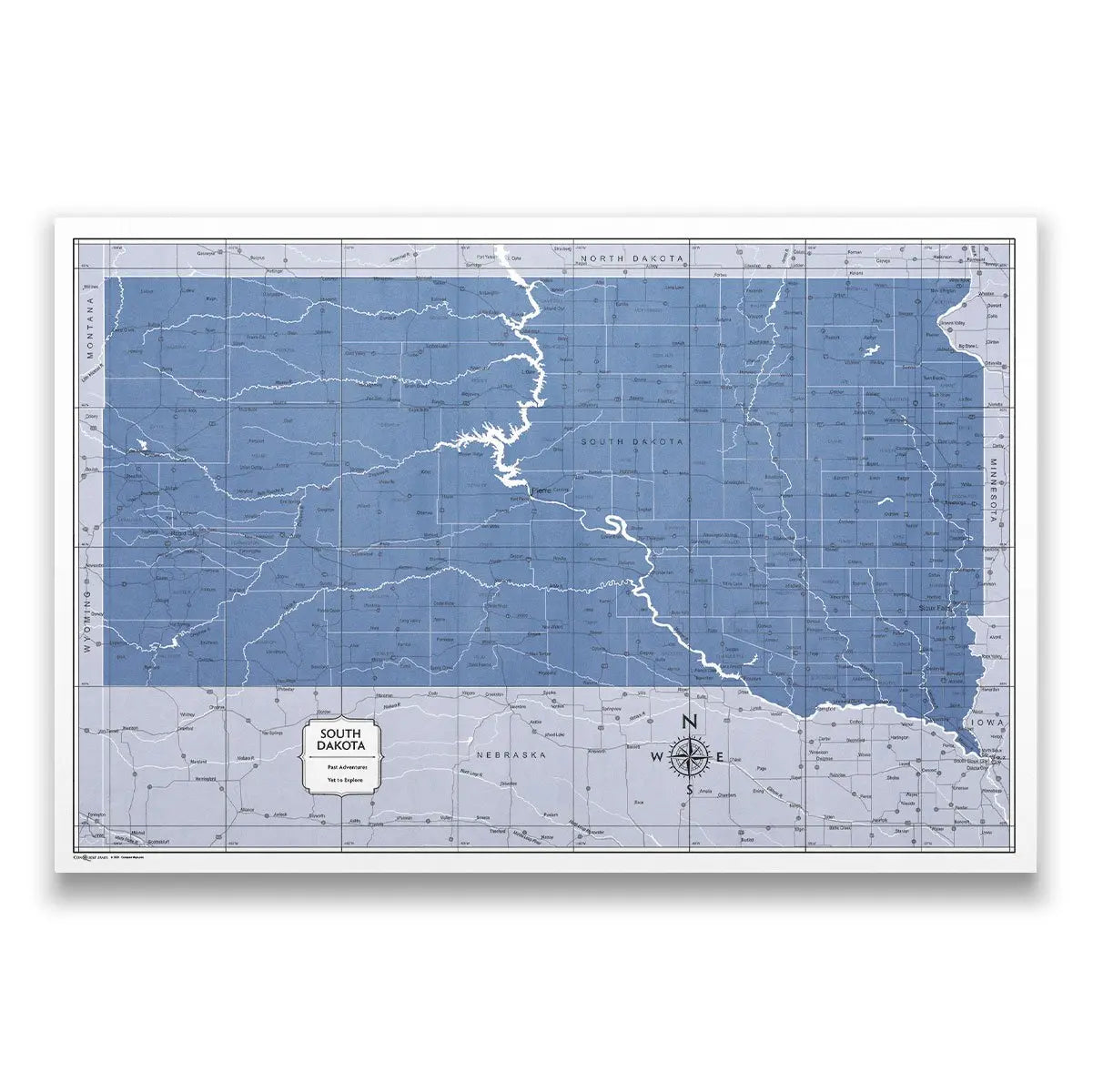 South Dakota Map Poster - Navy Color Splash - Conquest Maps LLC