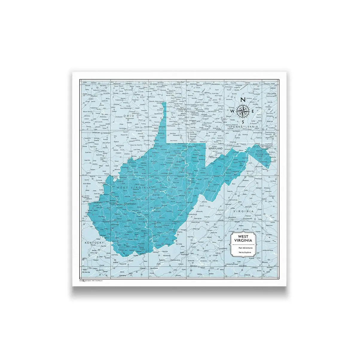 West Virginia Map Poster - Teal Color Splash - Conquest Maps LLC