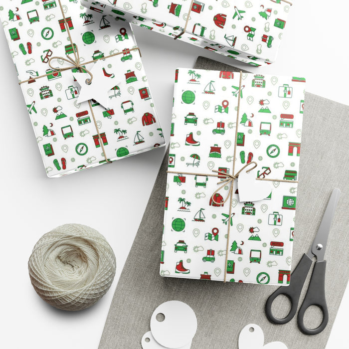 Travel Gift Wrapping Paper - White Festive Design — Conquest Maps LLC