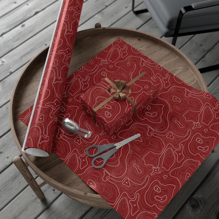 Travel Gift Wrapping Paper - Red Topographic Design