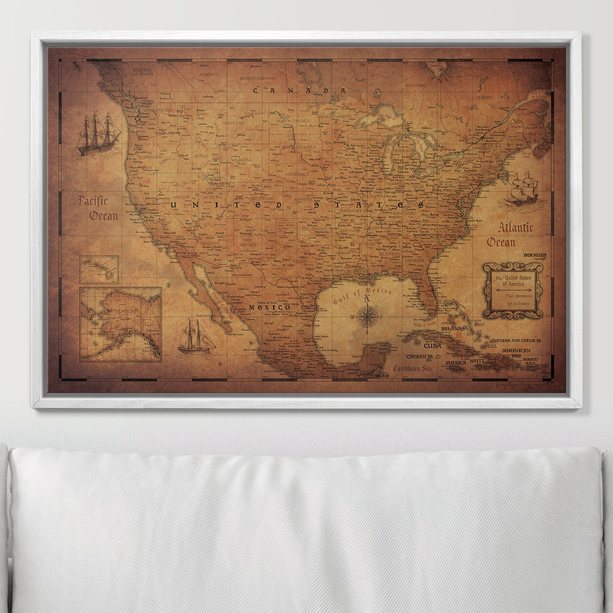 USA Travel Map Pin Board with Push Pins: Golden Aged