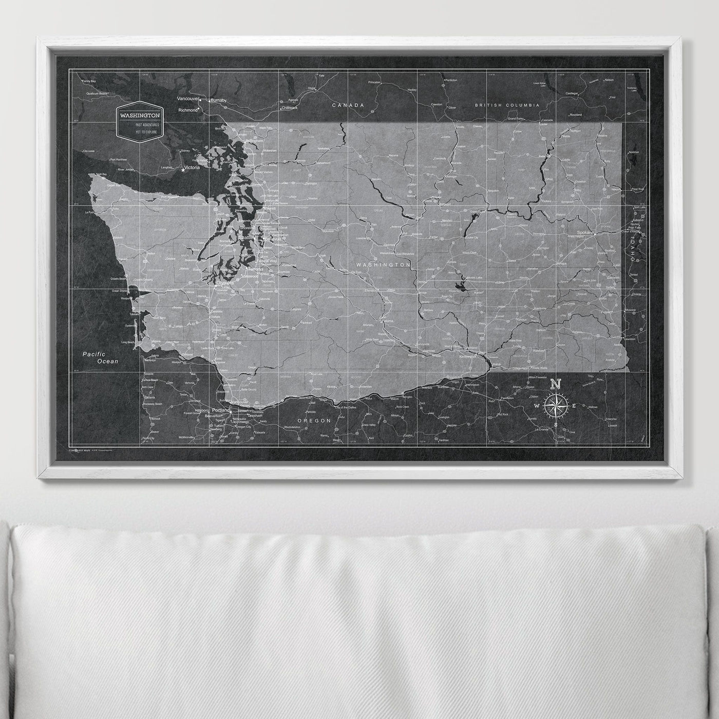 Push Pin Washington Map (Pin Board) - Modern Slate - Conquest Maps LLC