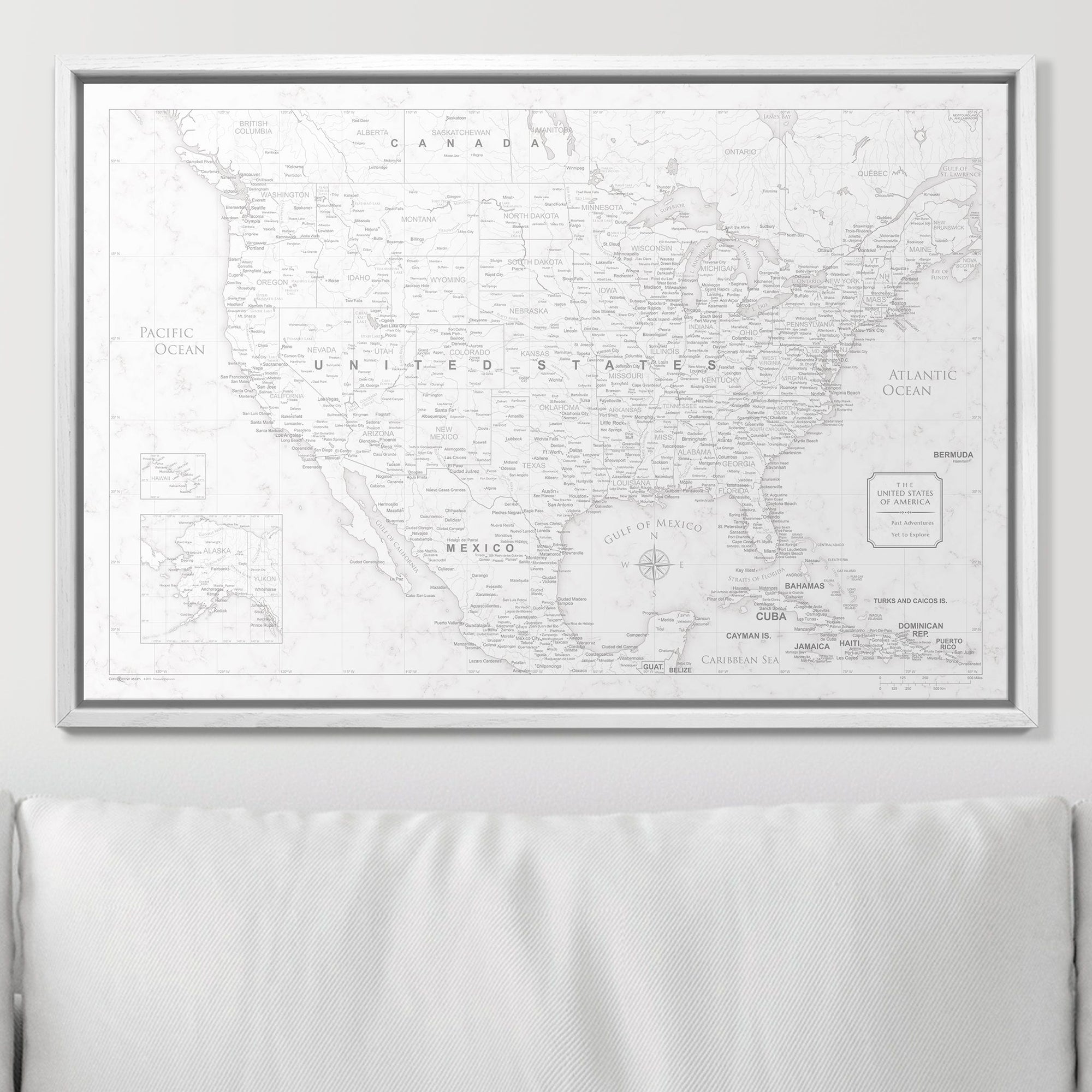 USA Travel Map Pin Board with Push Pins: Classic Marble