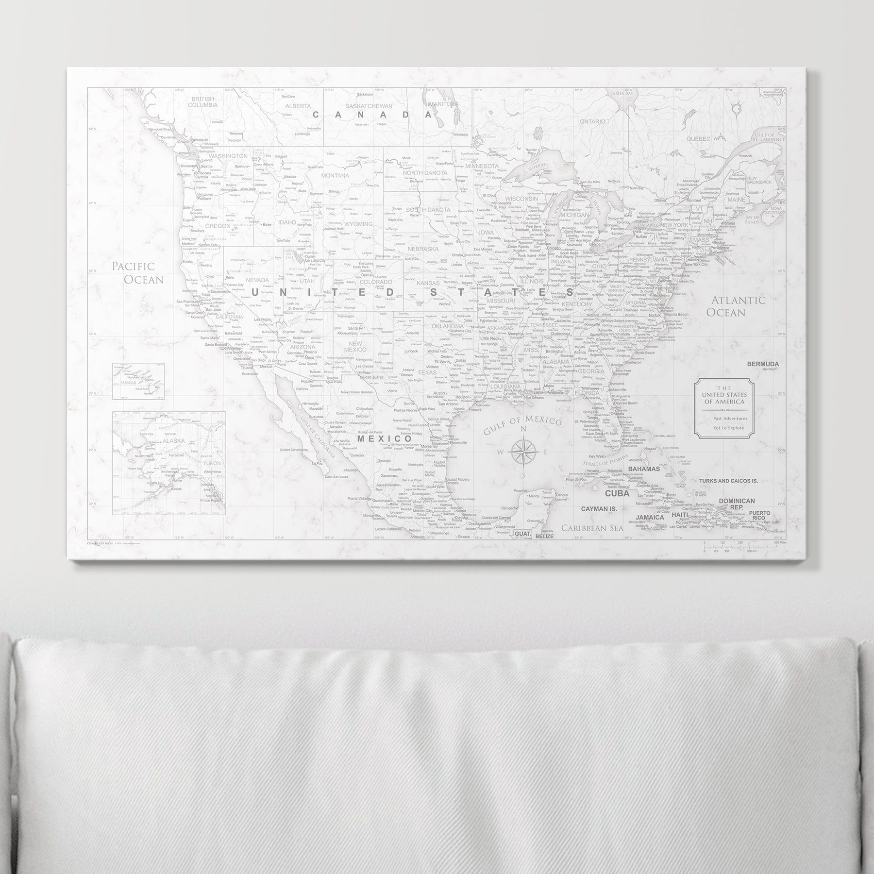 USA Travel Map Pin Board with Push Pins: Classic Marble