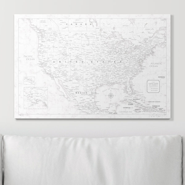 USA Travel Map Pin Board with Push Pins: Classic Marble