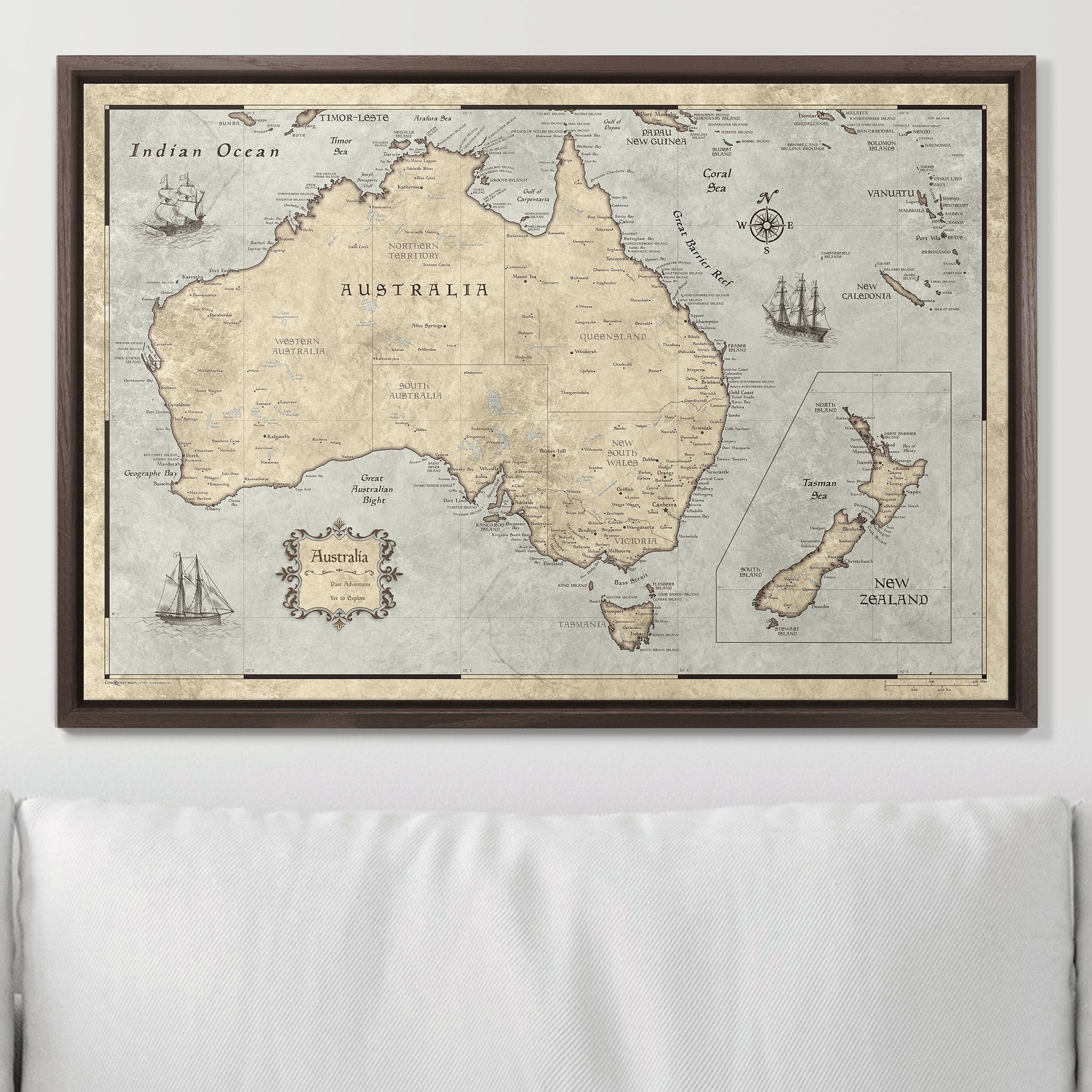 Push Pin Australia Map (Pin Board) - Rustic Vintage - Conquest Maps LLC