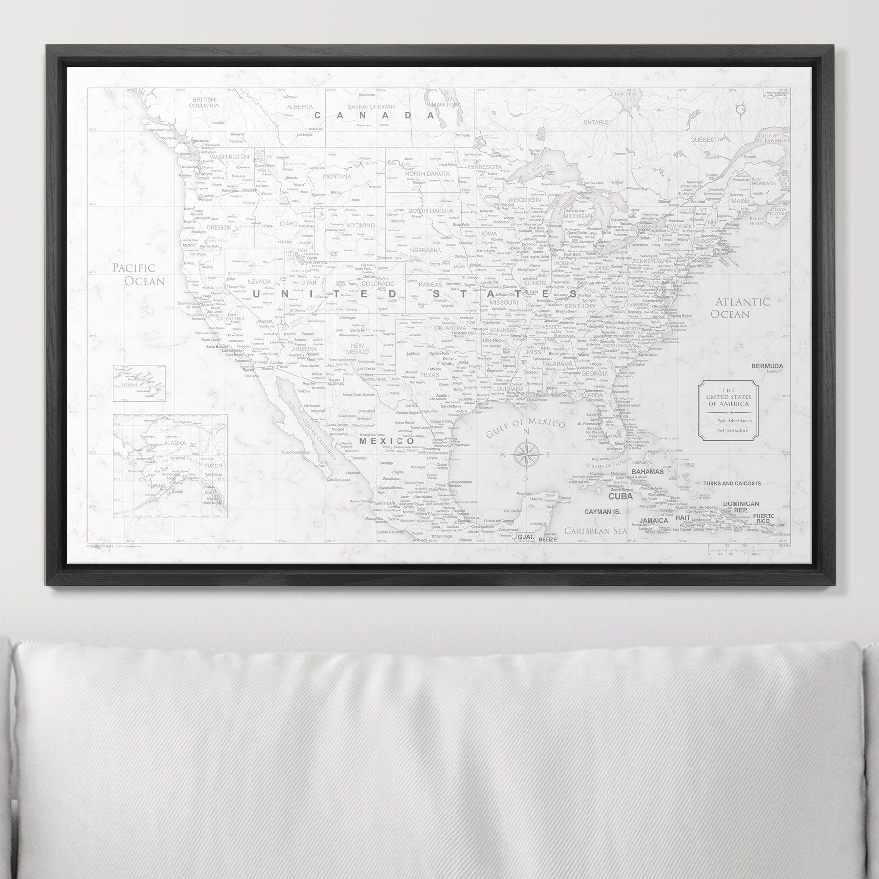 USA Travel Map Pin Board with Push Pins: Classic Marble