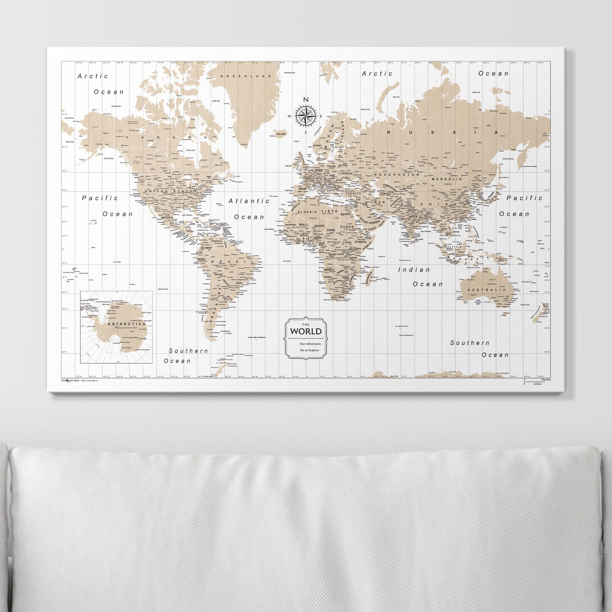 World Travel Map Pin Board with Push Pins: Light Brown Color Splash ...