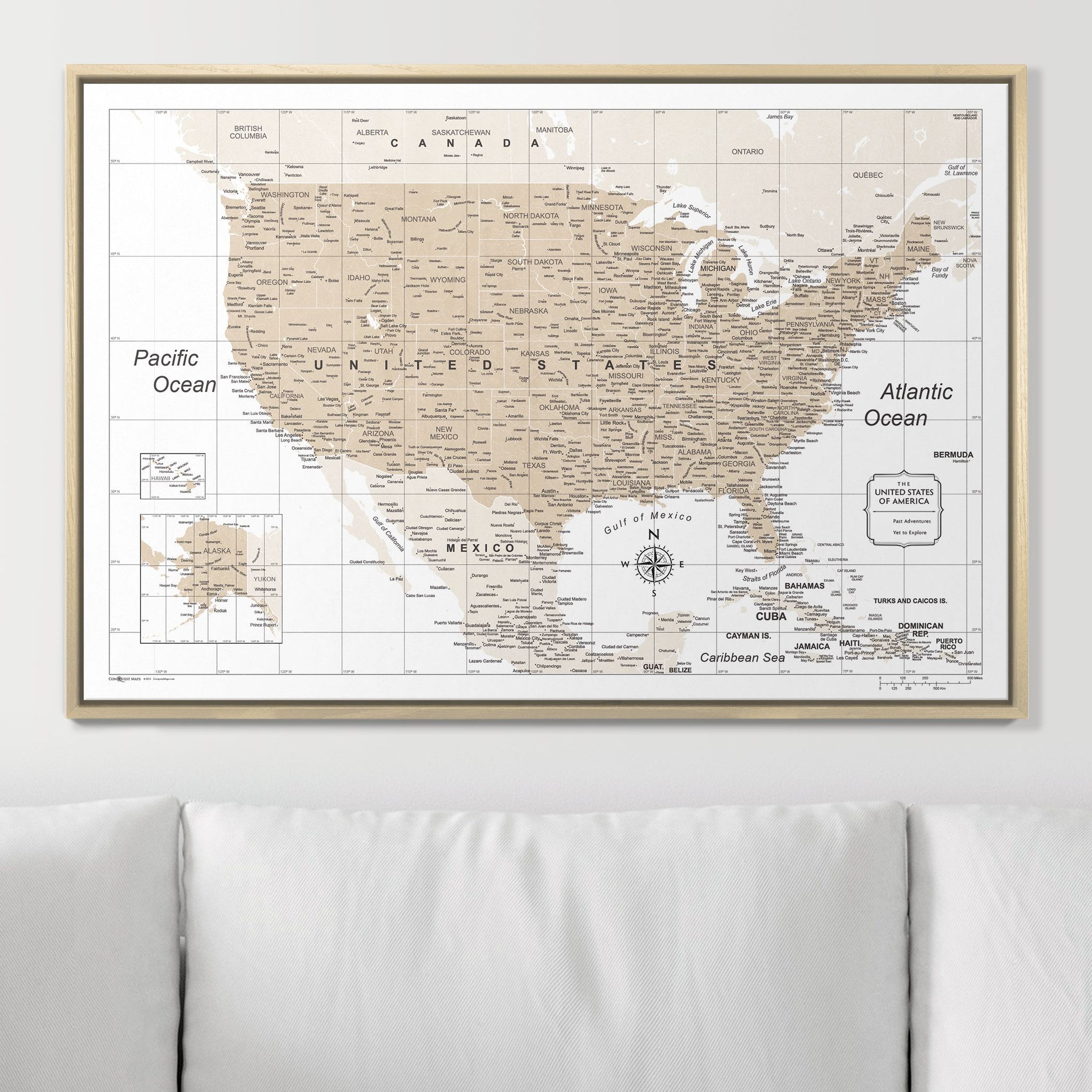 USA Travel Map Pin Board with Push Pins: Light Brown Color Splash ...