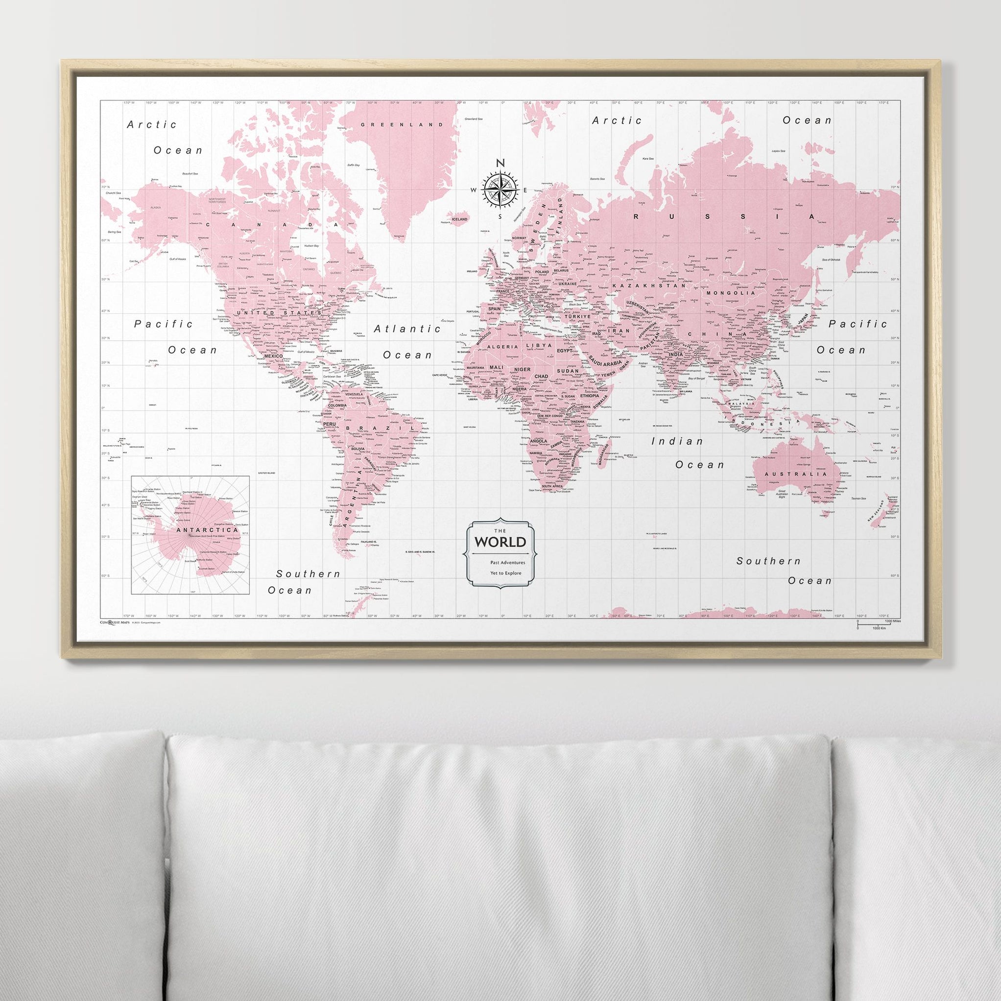 World Travel Map Pin Board with Push Pins: Pink Color Splash — Conquest ...
