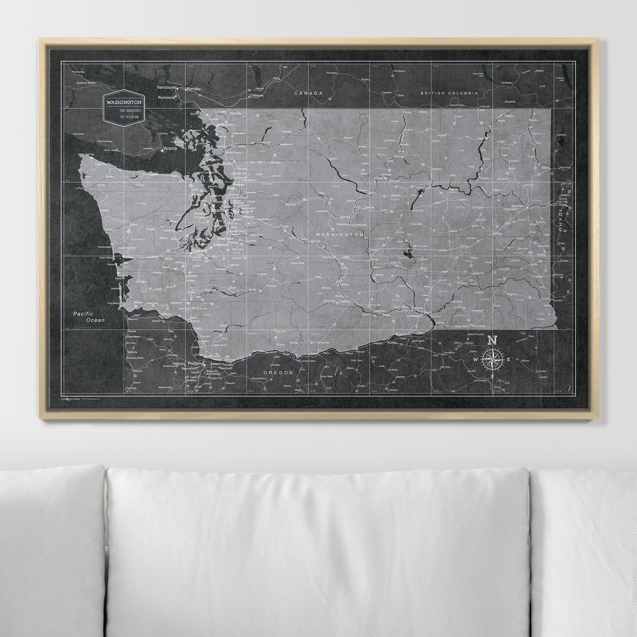 Push Pin Washington Map (Pin Board) - Modern Slate - Conquest Maps LLC