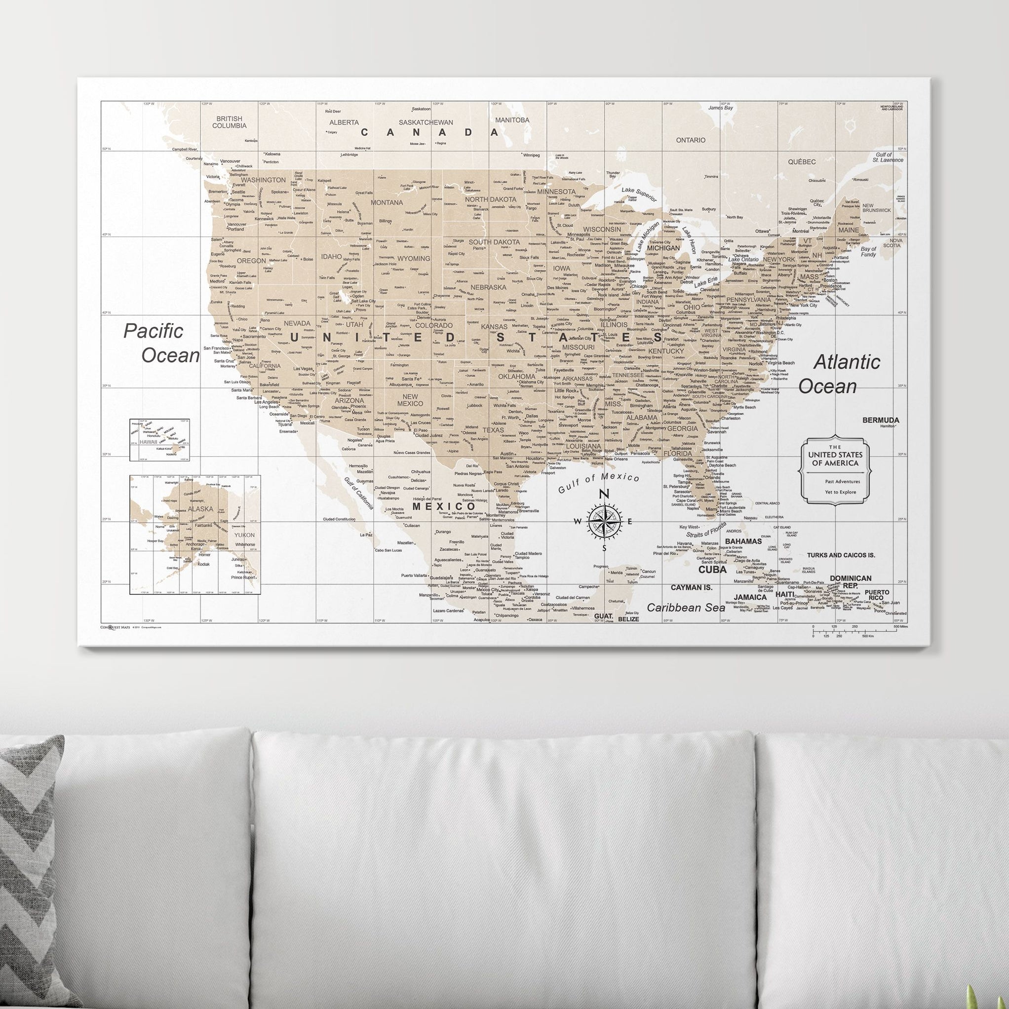 USA Travel Map Pin Board with Push Pins: Light Brown Color Splash ...