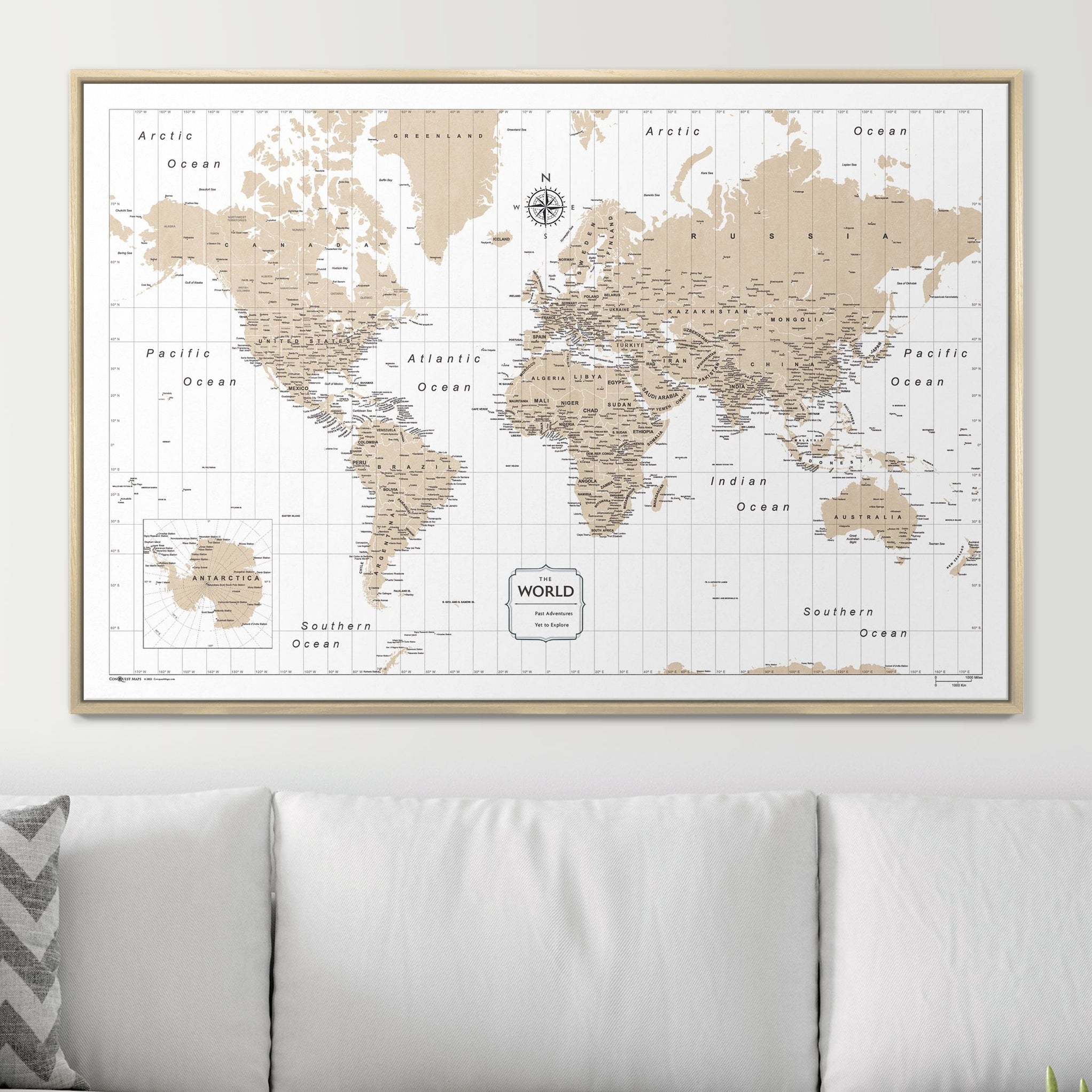 World Travel Map Pin Board with Push Pins: Light Brown Color Splash ...