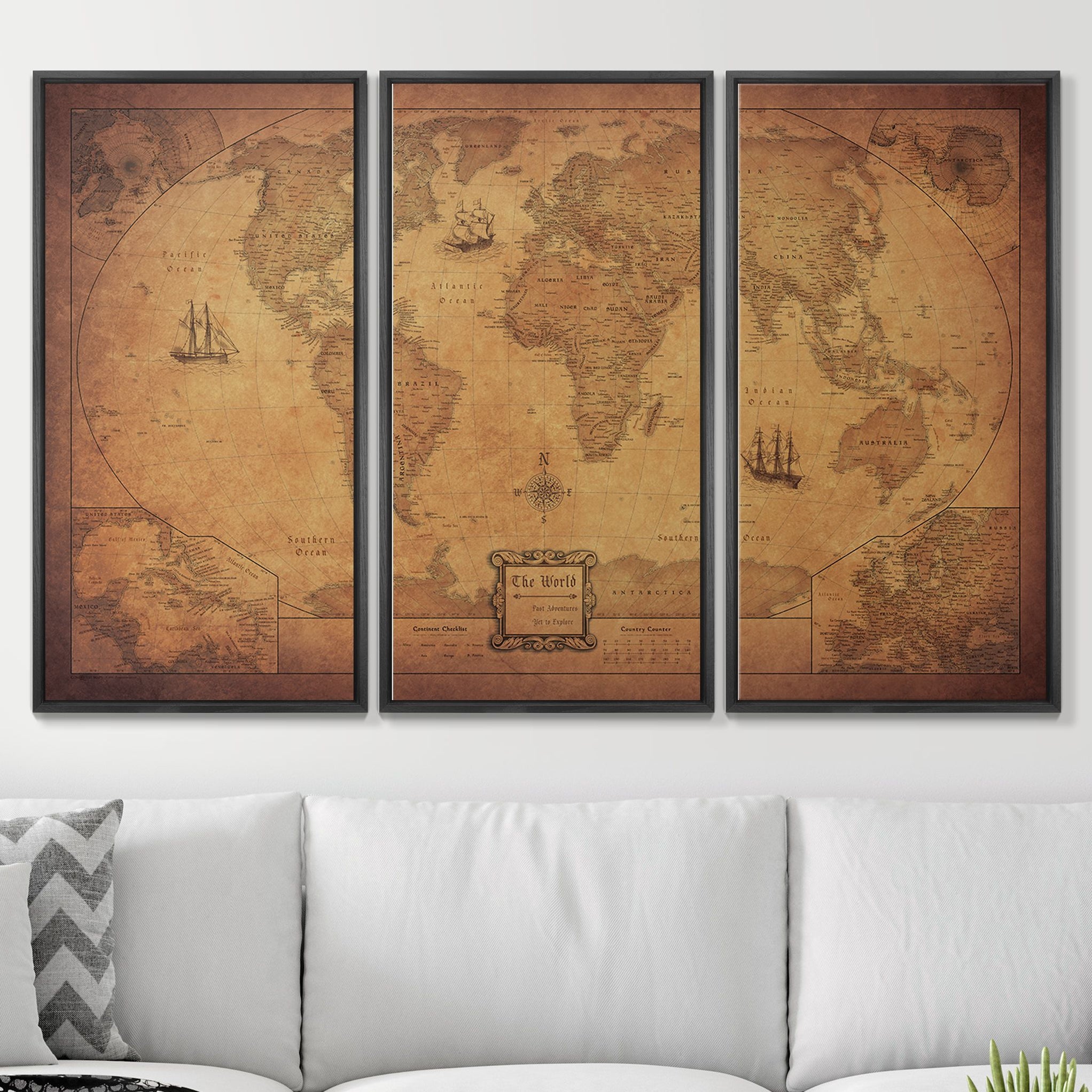 World Travel Map Pin Board with Push Pins: Golden Aged — Conquest Maps LLC