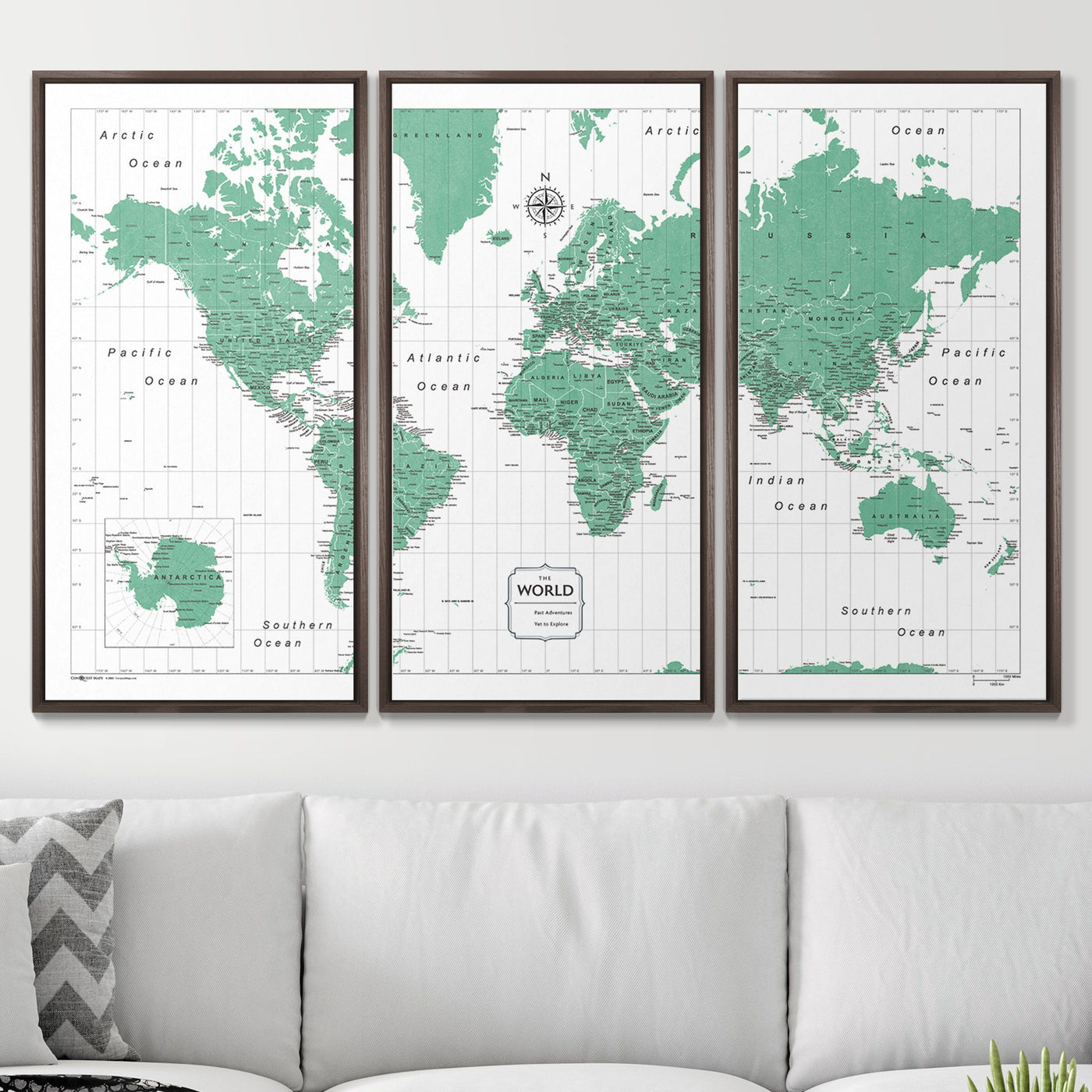 World Travel Map Pin Board with Push Pins: Green Color Splash