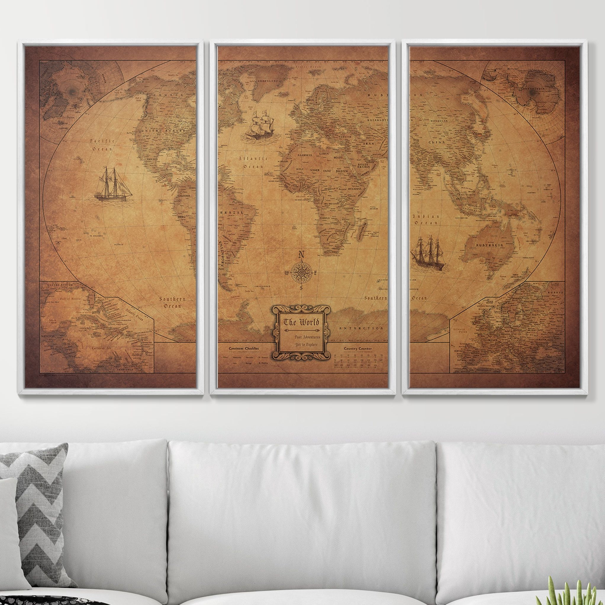 World Travel Map Pin Board with Push Pins: Golden Aged — Conquest Maps LLC