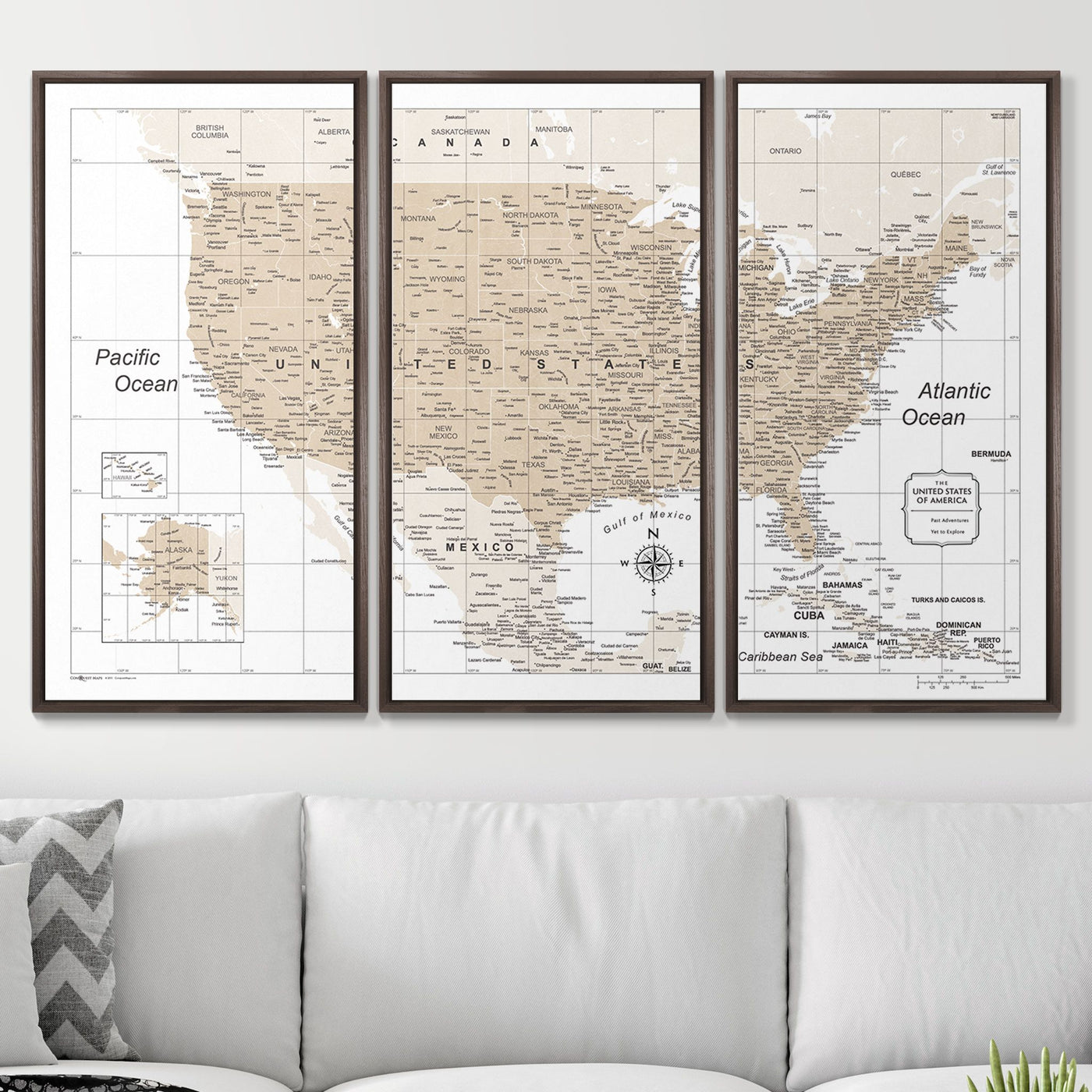 USA Travel Map Pin Board with Push Pins: Light Brown Color Splash ...