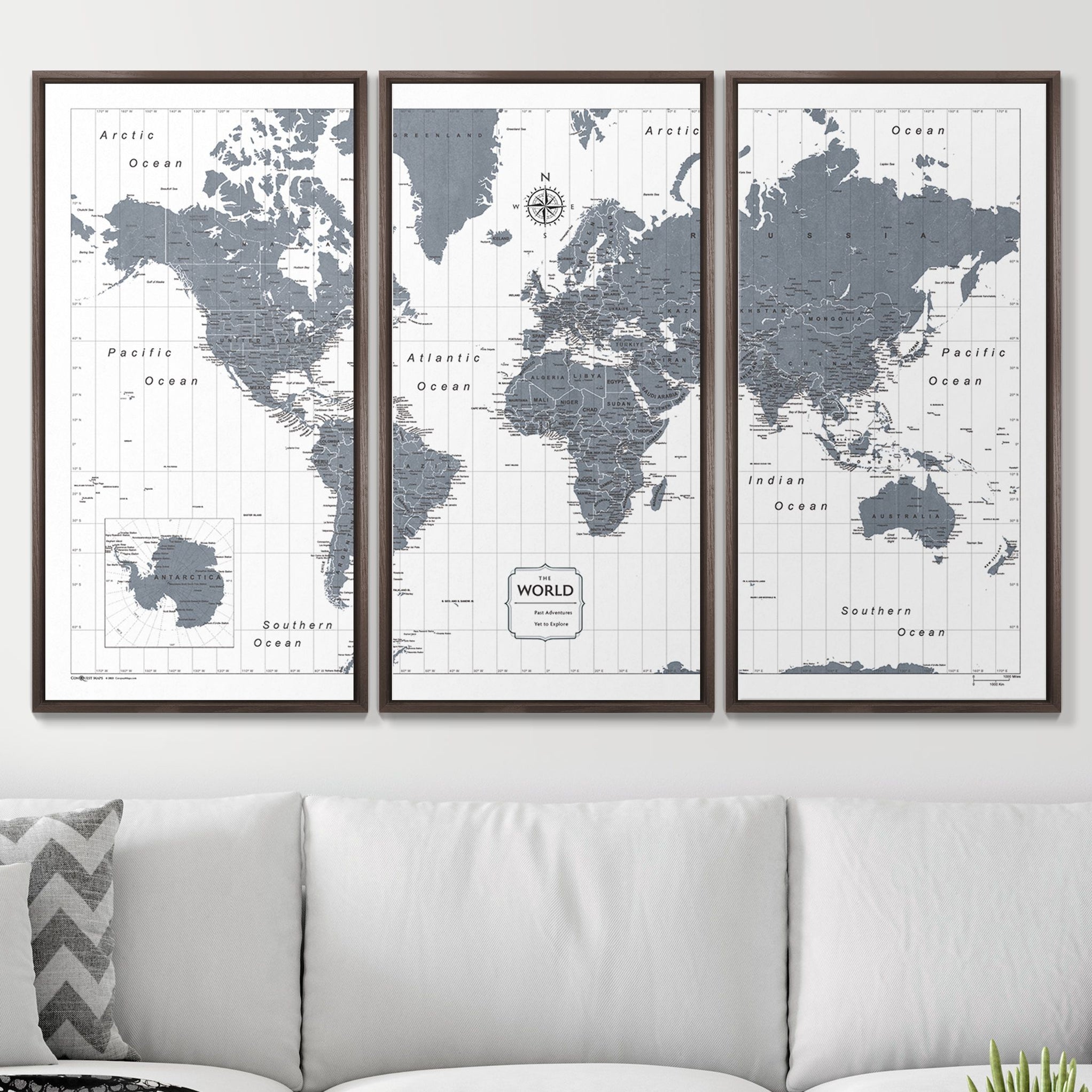 World Travel Map Pin Board with Push Pins: Dark Gray Color Splash