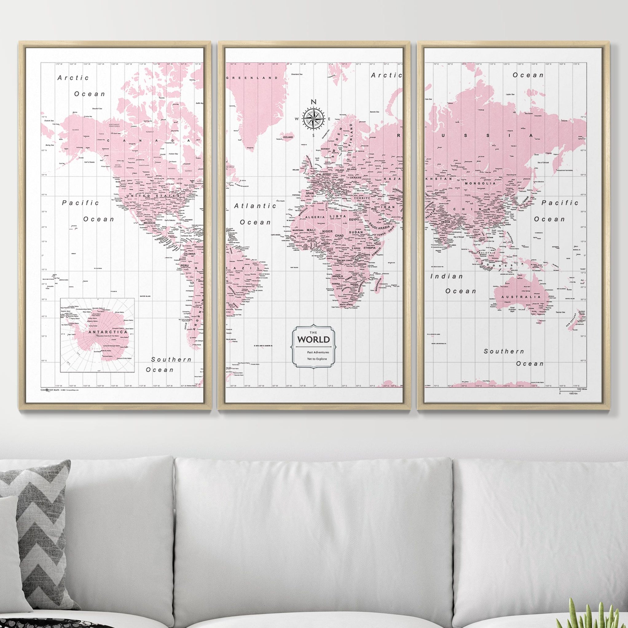World Travel Map Pin Board with Push Pins: Pink Color Splash — Conquest ...