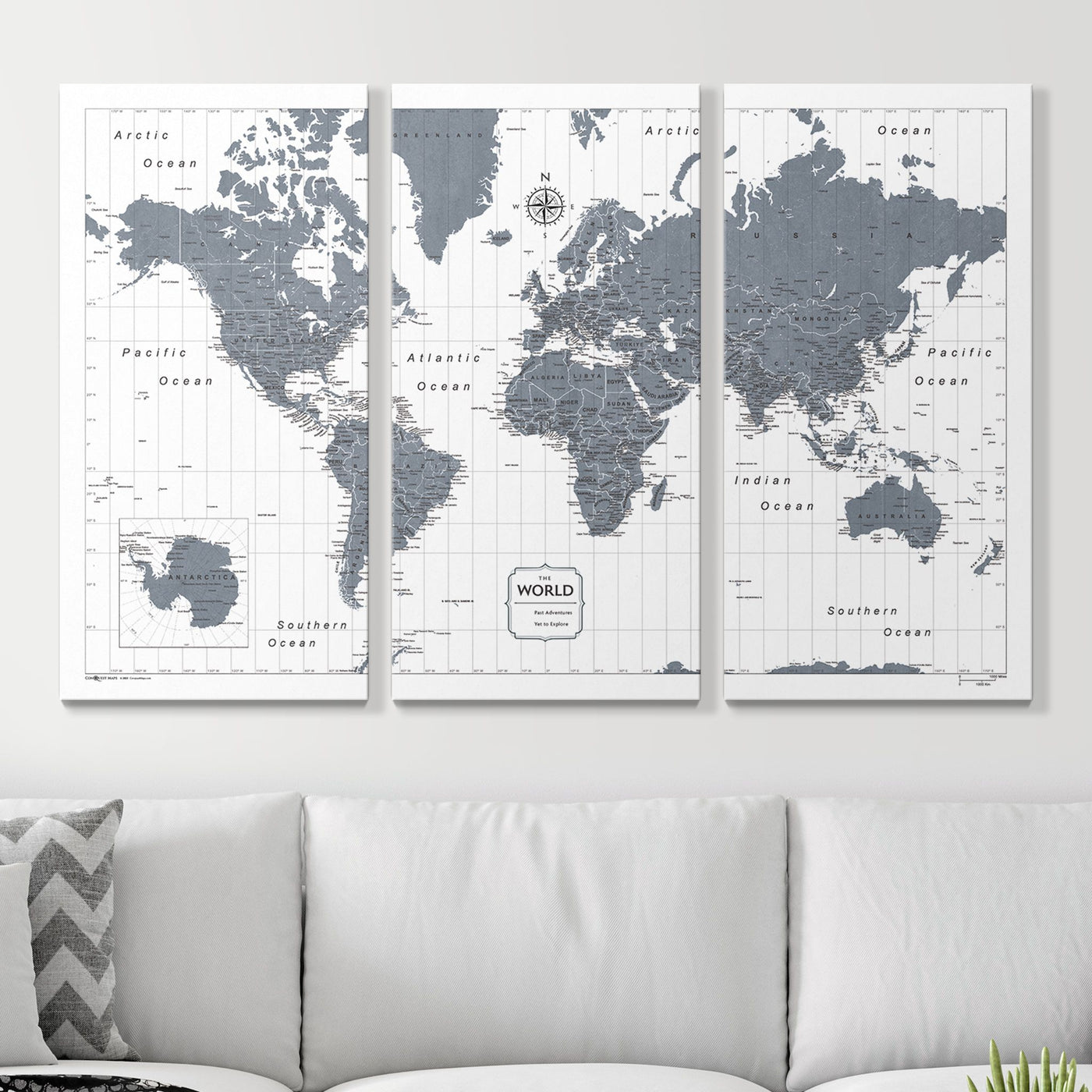 World Travel Map Pin Board with Push Pins: Dark Gray Color Splash