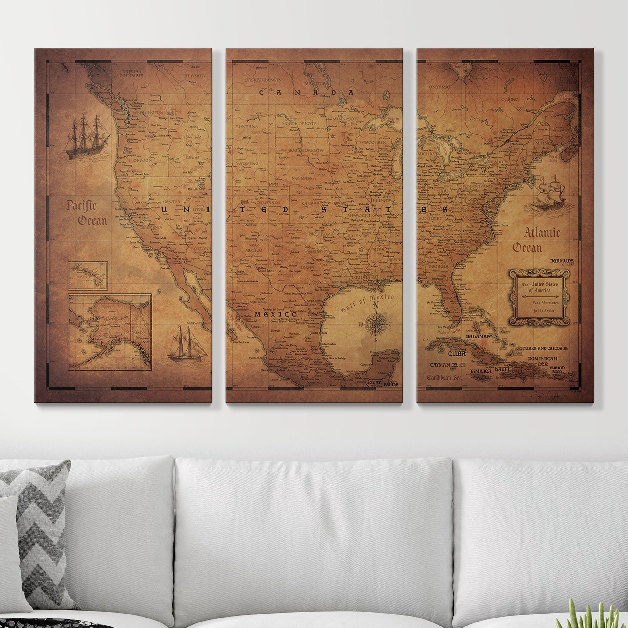 USA Travel Map Pin Board with Push Pins: Golden Aged — Conquest Maps LLC