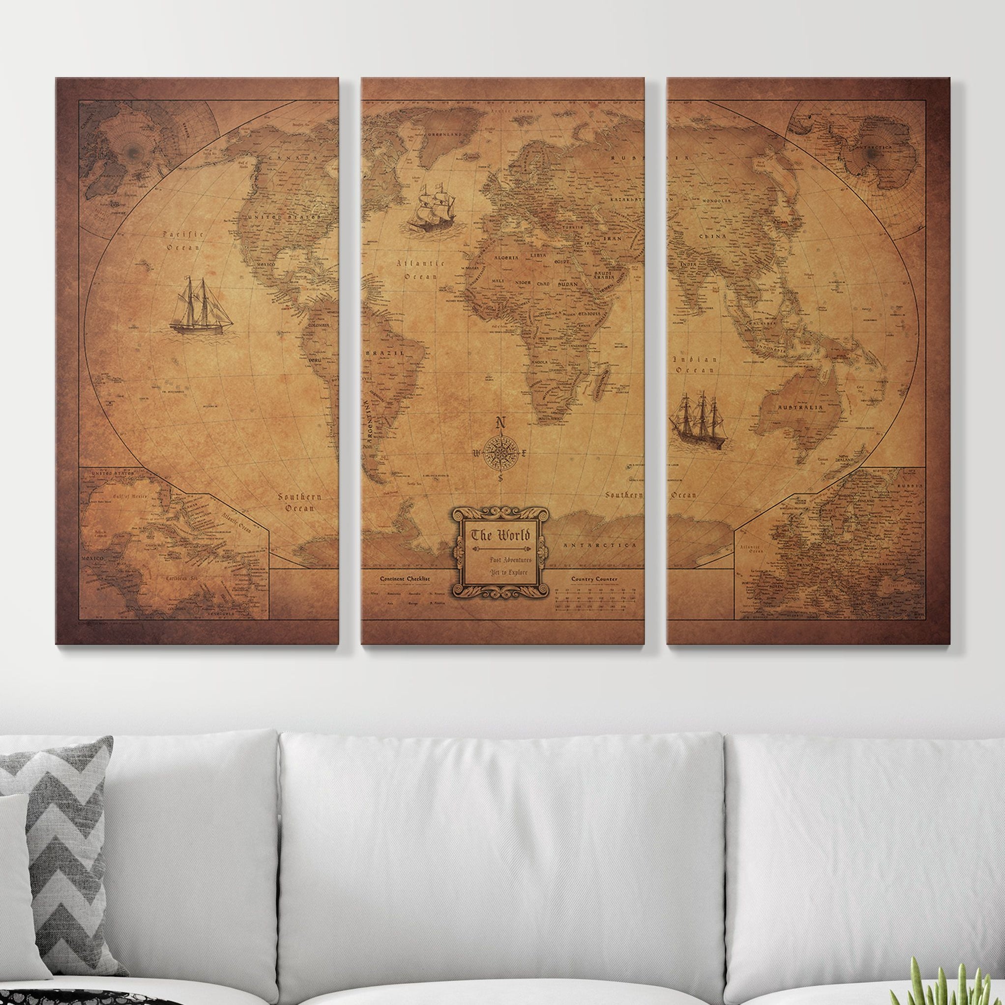World Travel Map Pin Board with Push Pins: Golden Aged — Conquest Maps LLC