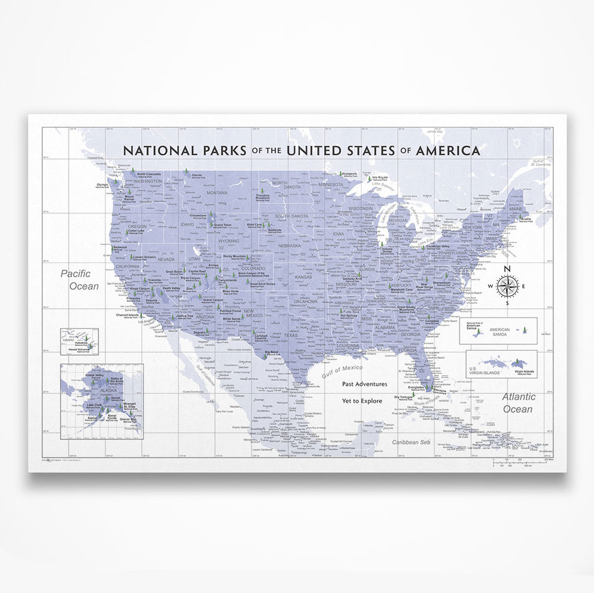 National Parks Push Pin USA Map (Pin Board/Poster) - Purple USA Map ...
