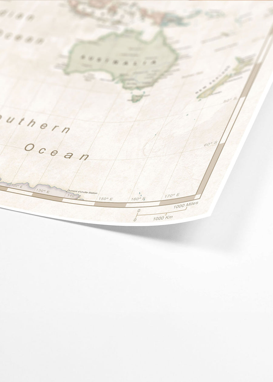 Golden Aged Poster World Map | Old Timey Map Style | Conquest Maps