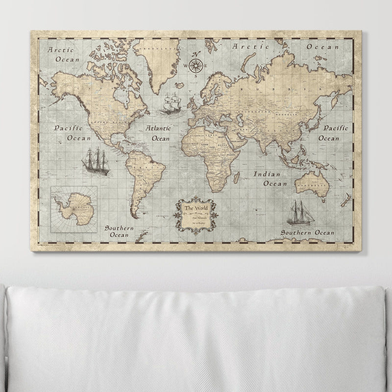 Old-Fashioned World Map | Pinnable Canvas Print | Conquest Maps