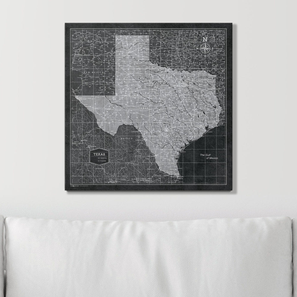 Push Pin Texas Map (Pin Board) - Modern Slate - Conquest Maps LLC