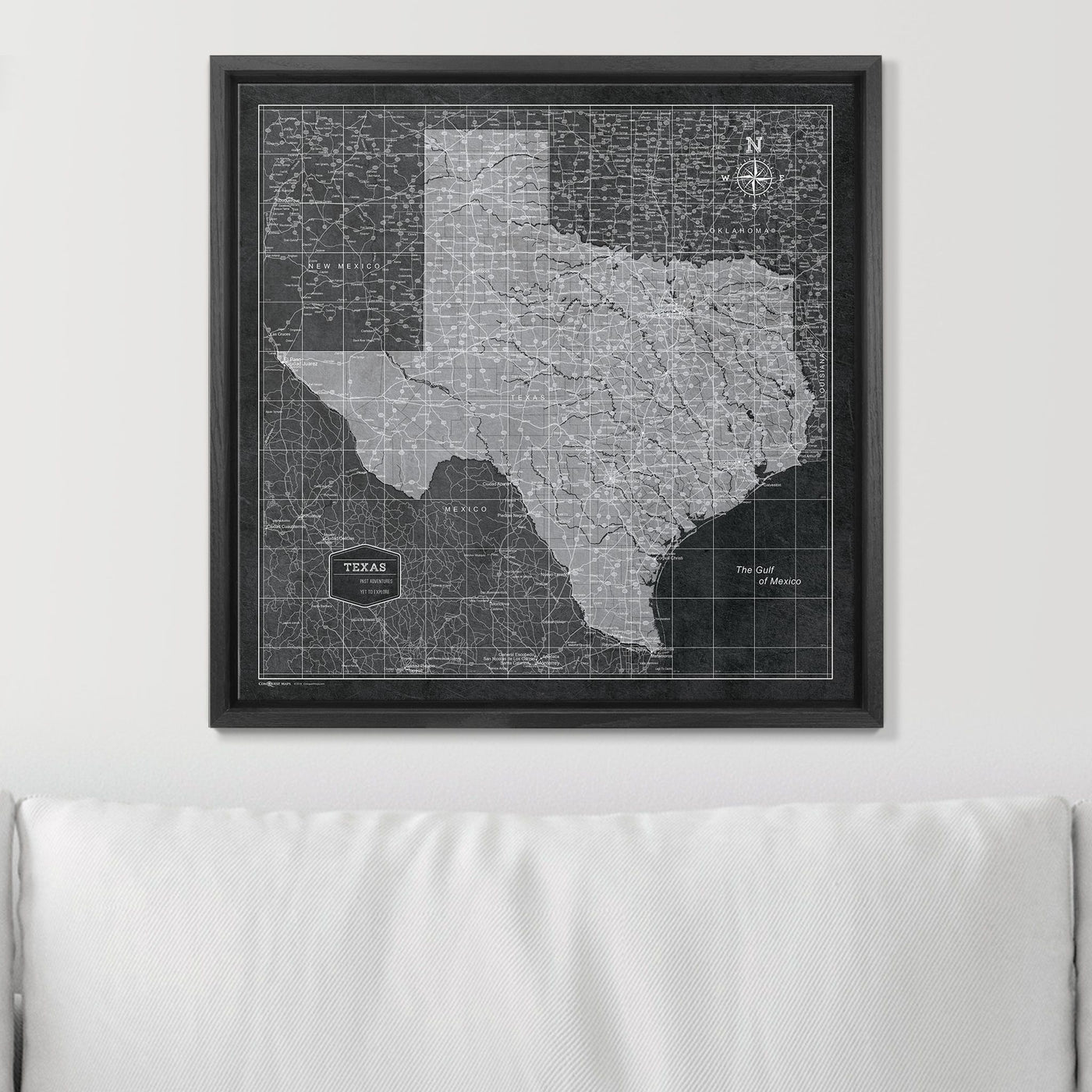 Push Pin Texas Map (Pin Board) - Modern Slate - Conquest Maps LLC