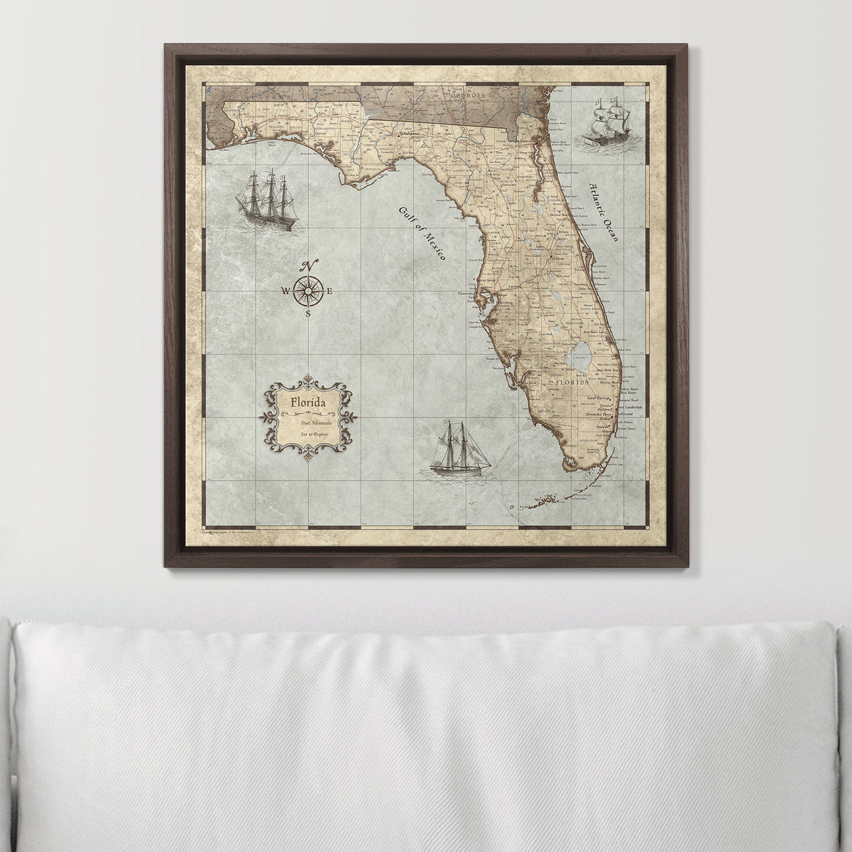 Push Pin Florida Map (Pin Board) - Rustic Vintage - Conquest Maps LLC