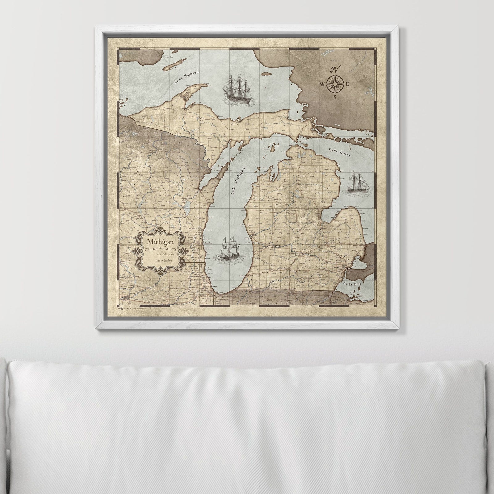 Push Pin Michigan Map (Pin Board) - Rustic Vintage - Conquest Maps LLC