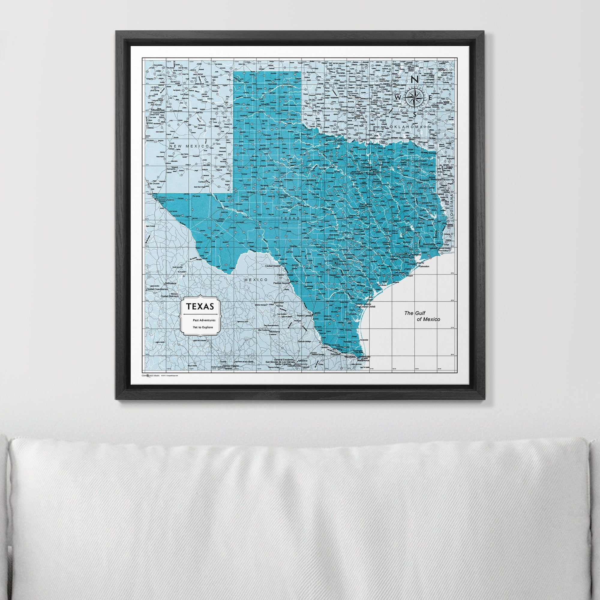 Push Pin Texas Map (Pin Board) - Teal Color Splash - Conquest Maps LLC