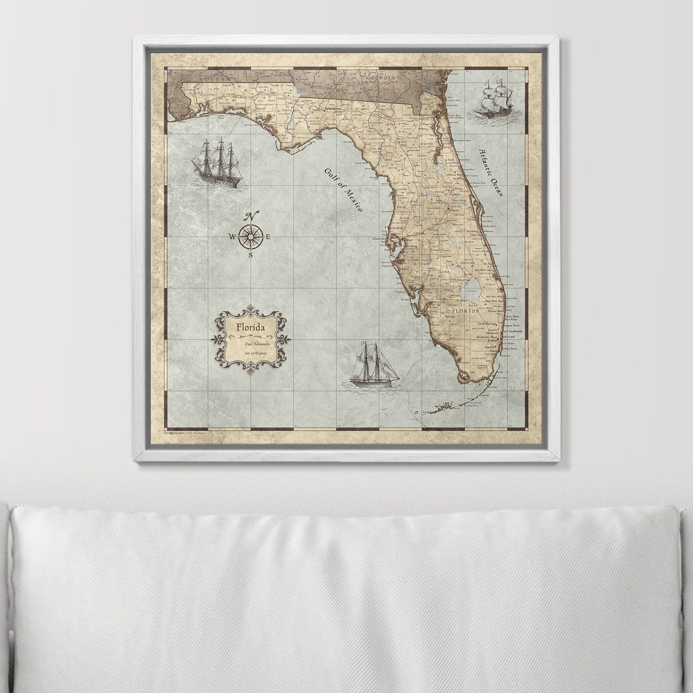 Push Pin Florida Map (Pin Board) - Rustic Vintage - Conquest Maps LLC