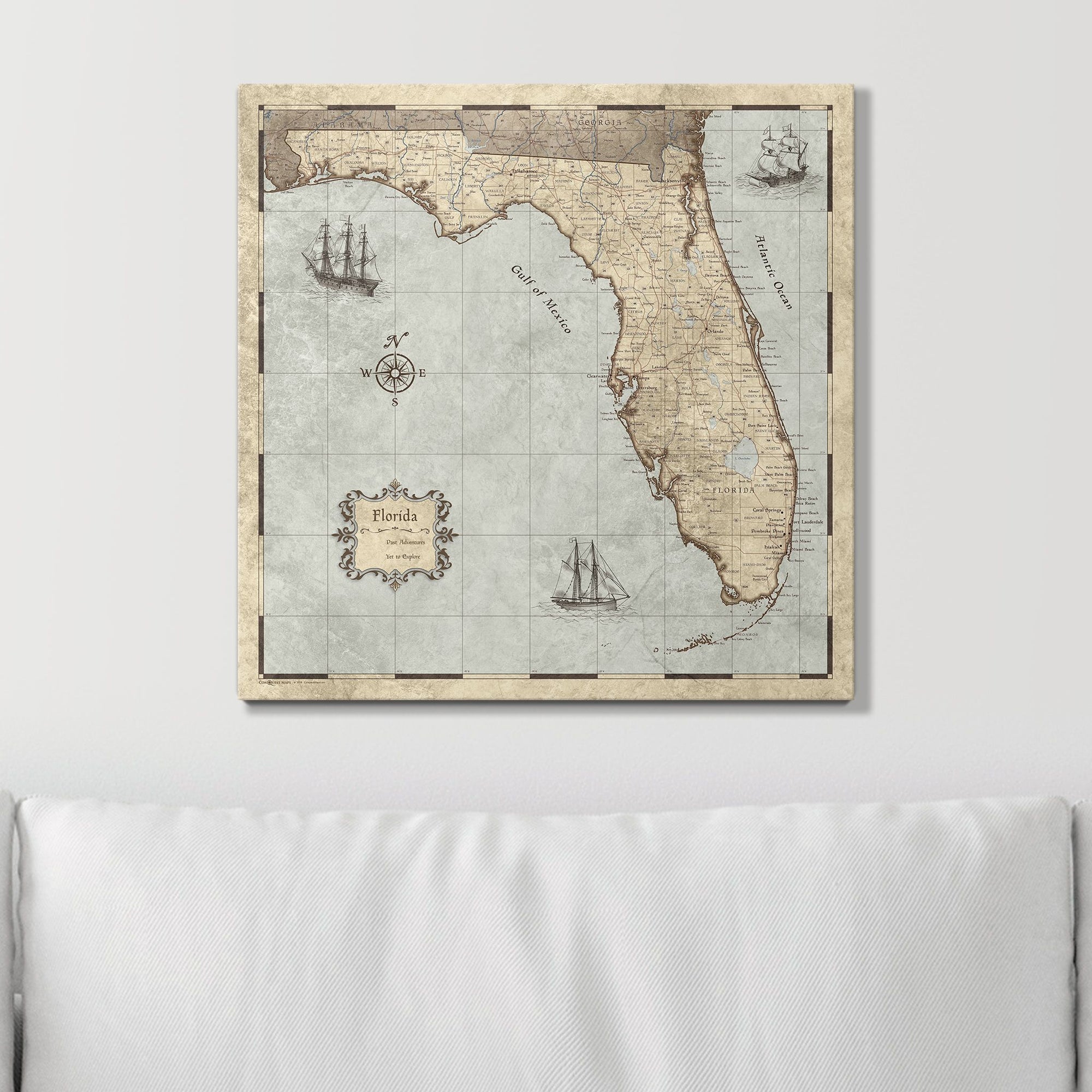 Push Pin Florida Map (Pin Board) - Rustic Vintage - Conquest Maps LLC