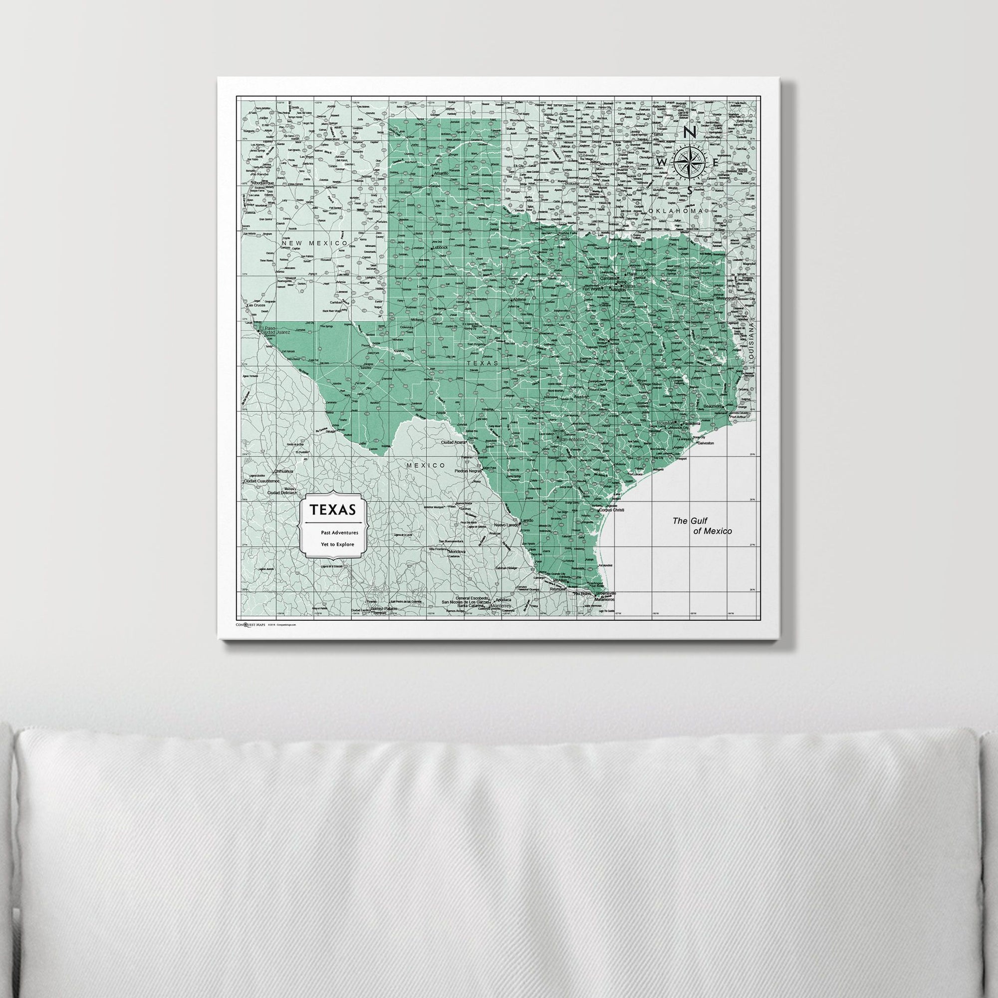 Push Pin Texas Map (Pin Board) - Green Color Splash - Conquest Maps LLC