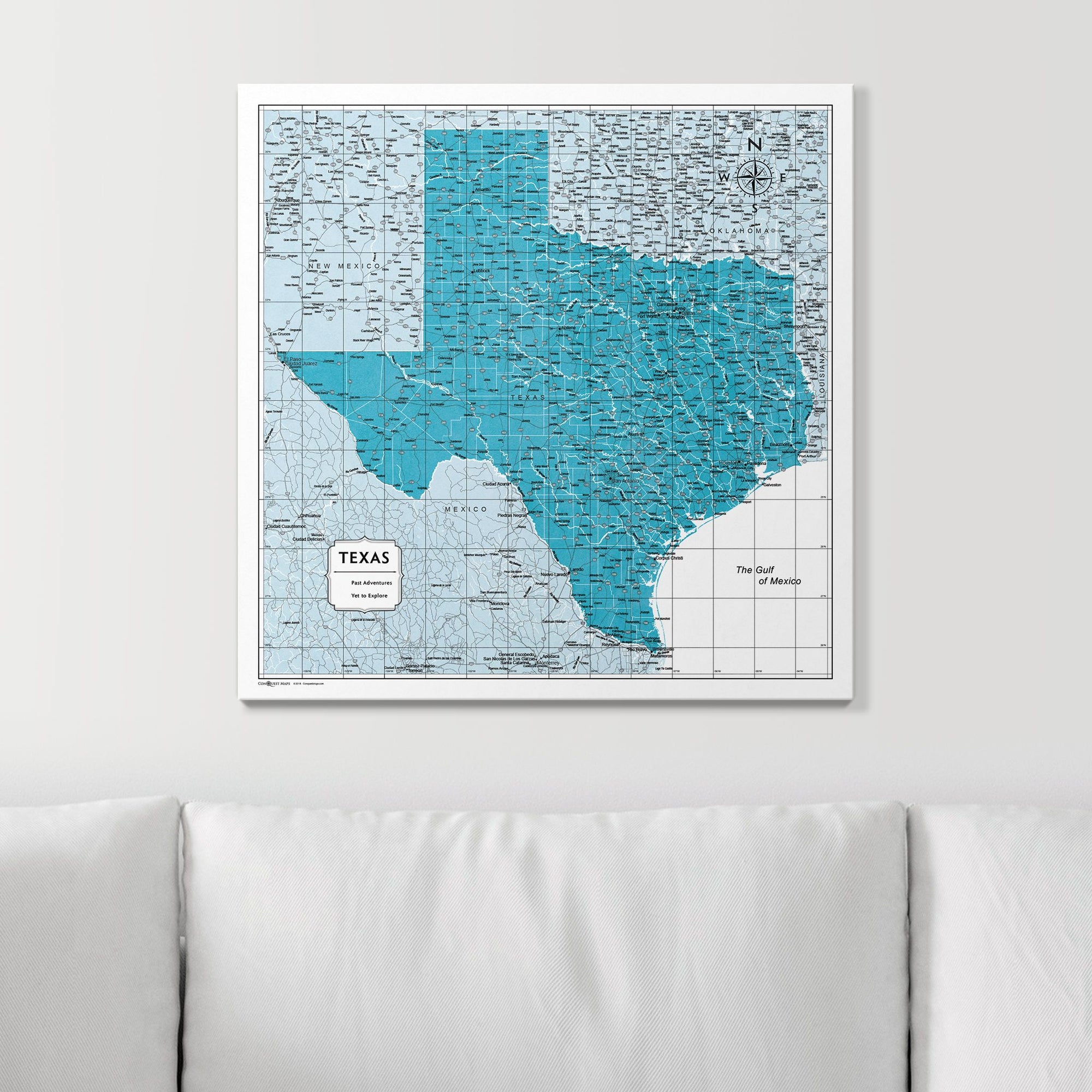 Push Pin Texas Map (Pin Board) - Teal Color Splash - Conquest Maps LLC