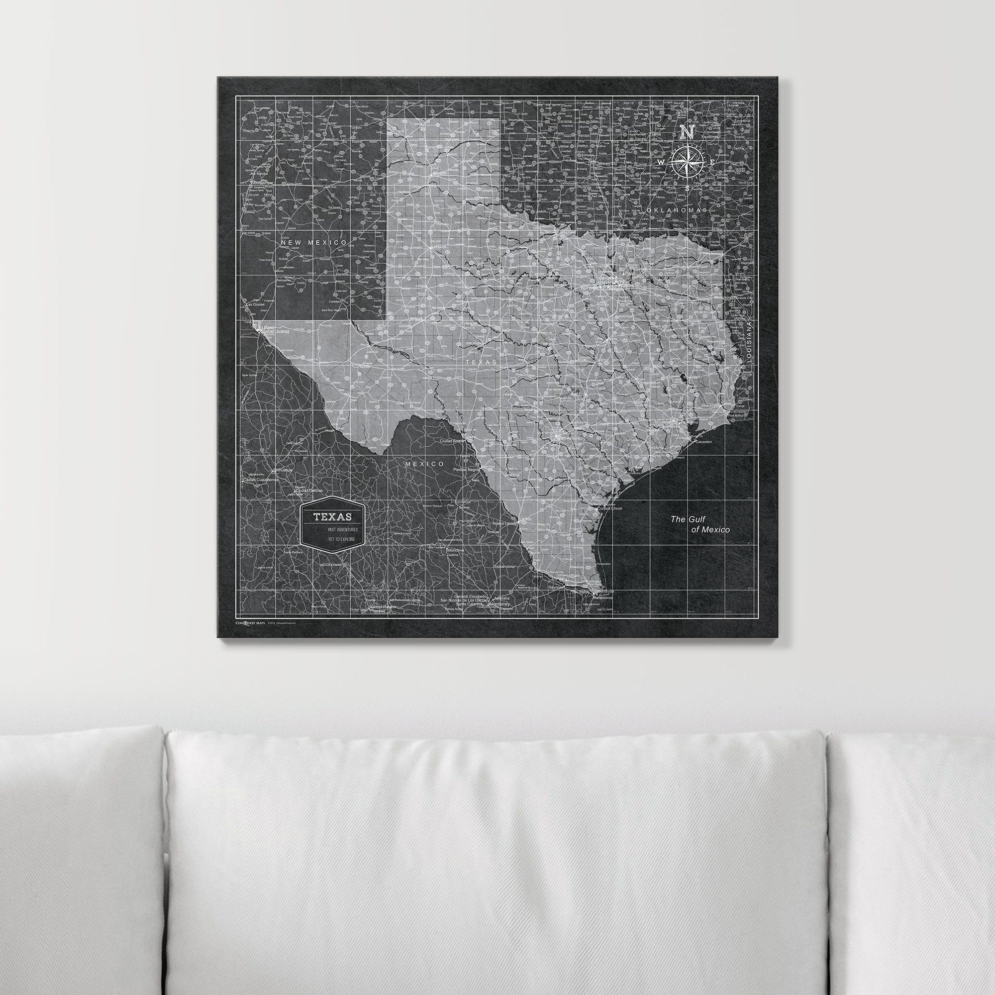 Push Pin Texas Map (Pin Board) - Modern Slate - Conquest Maps LLC