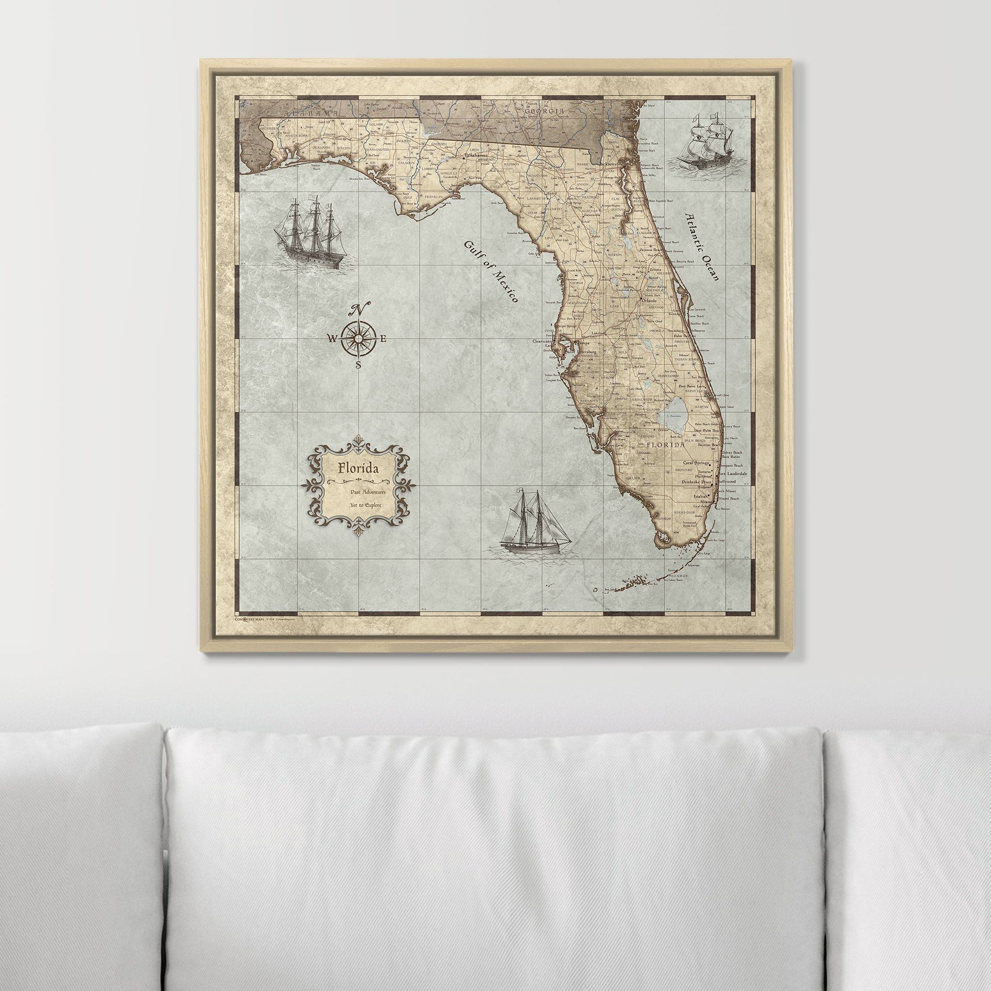 Push Pin Florida Map (Pin Board) - Rustic Vintage - Conquest Maps LLC