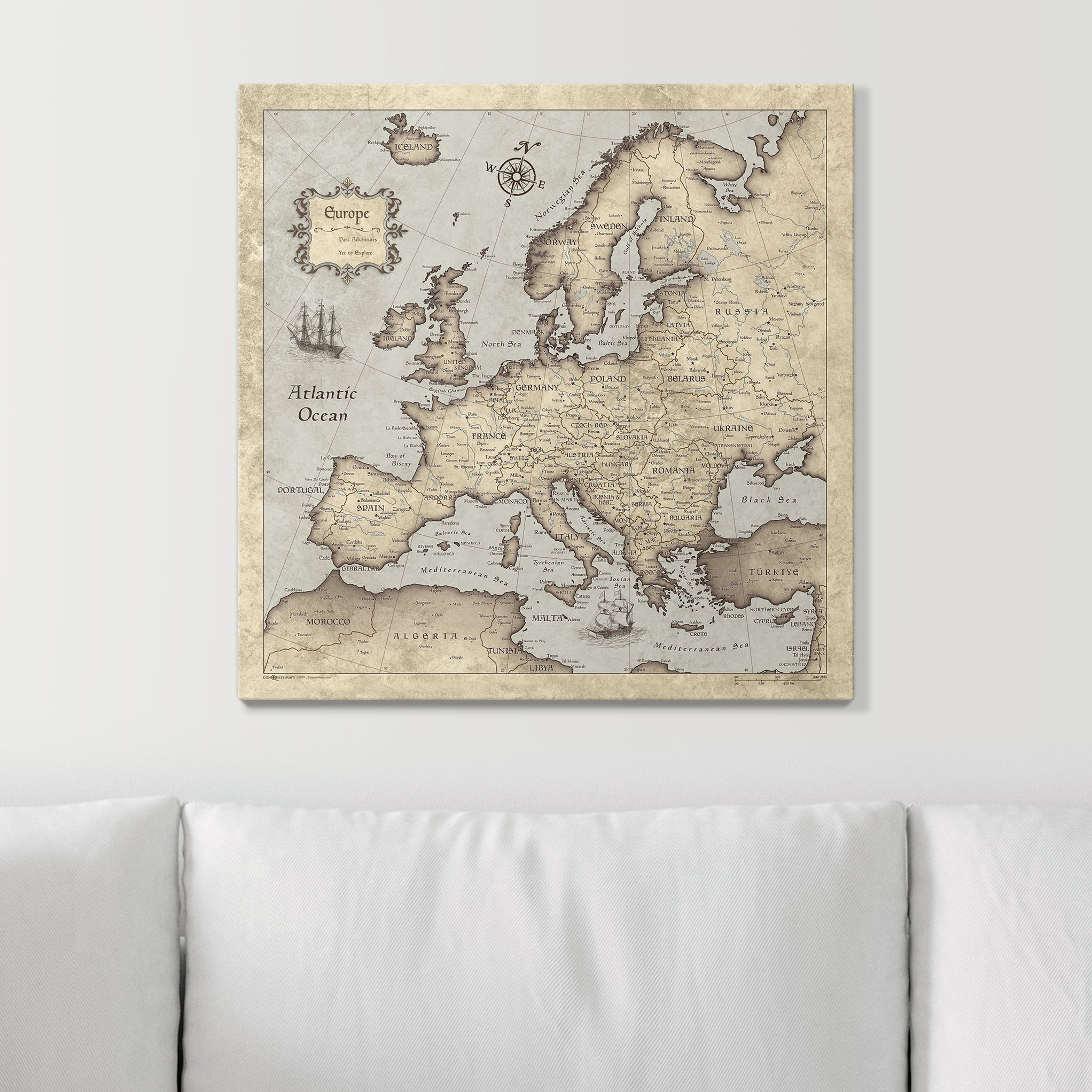 Europe Travel Map Pin Board with Push Pins: Rustic Vintage — Conquest ...