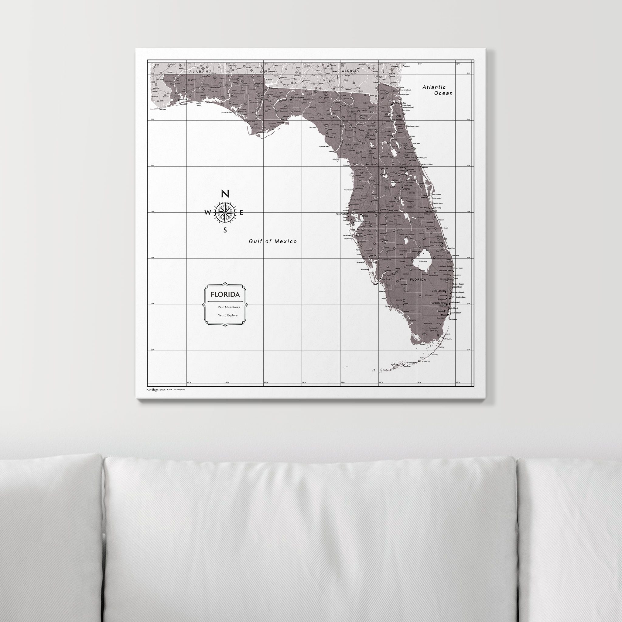 Push Pin Florida Map (Pin Board) - Dark Brown Color Splash - Conquest ...