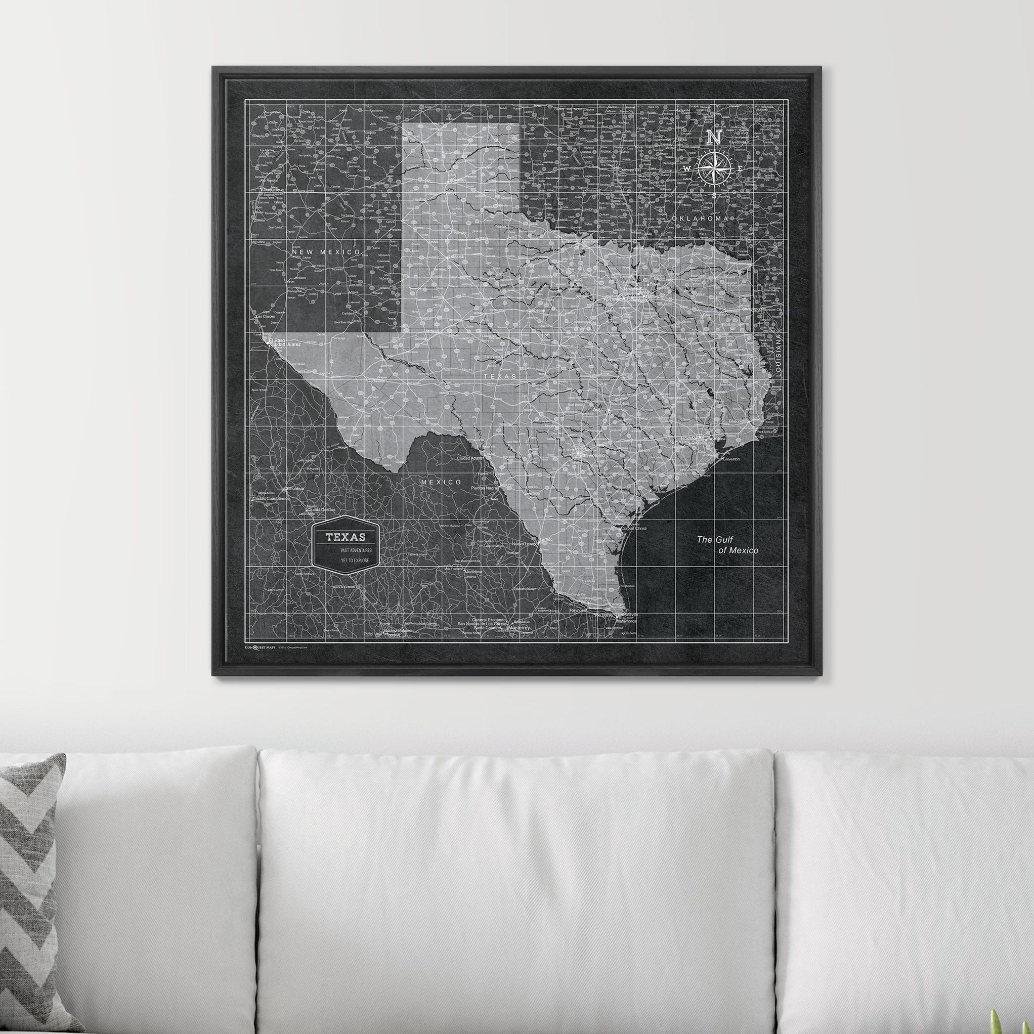 Push Pin Texas Map (Pin Board) - Modern Slate - Conquest Maps LLC