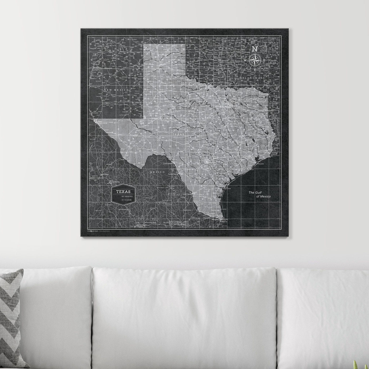 Push Pin Texas Map (Pin Board) - Modern Slate - Conquest Maps LLC