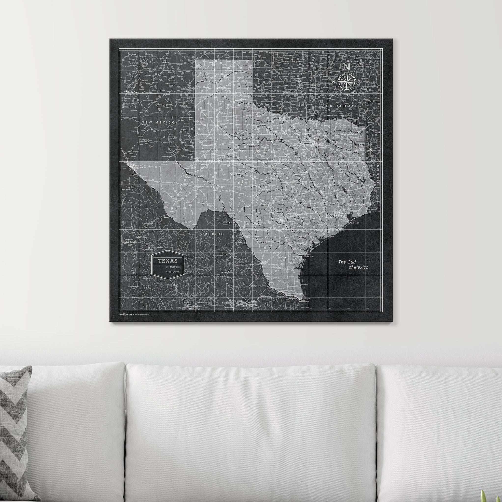 Push Pin Texas Map (Pin Board) - Modern Slate - Conquest Maps LLC