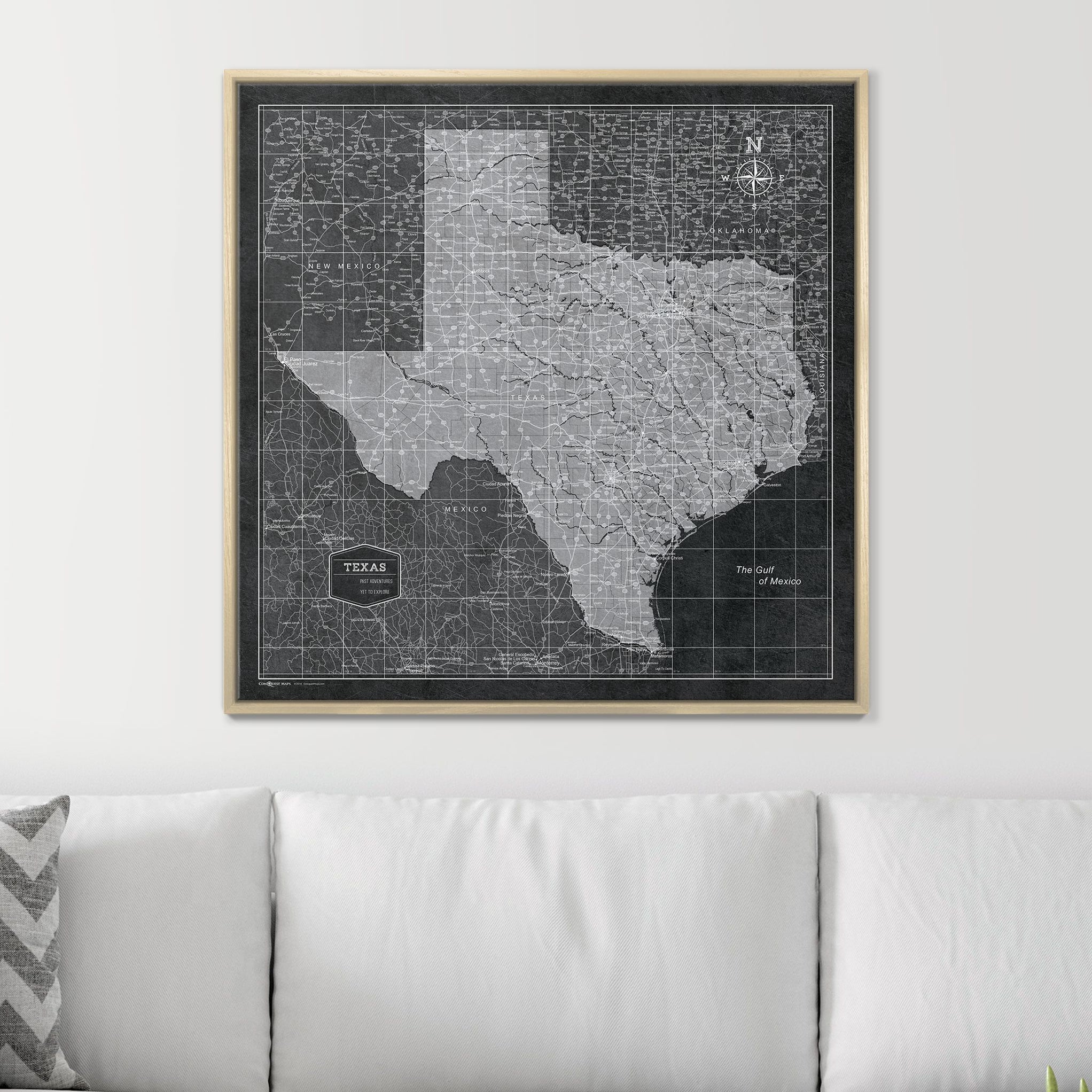 Push Pin Texas Map (Pin Board) - Modern Slate - Conquest Maps LLC