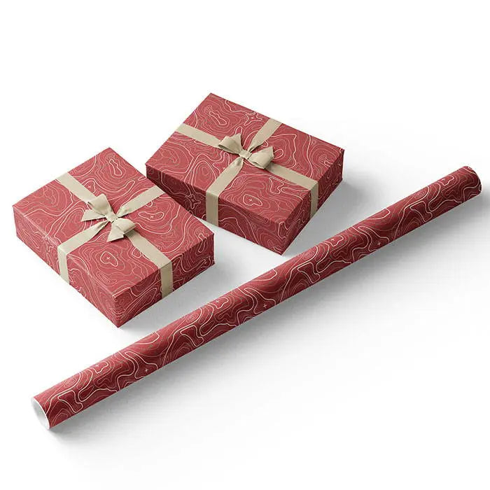 Travel Gift Wrapping Paper - Red Topographic Design